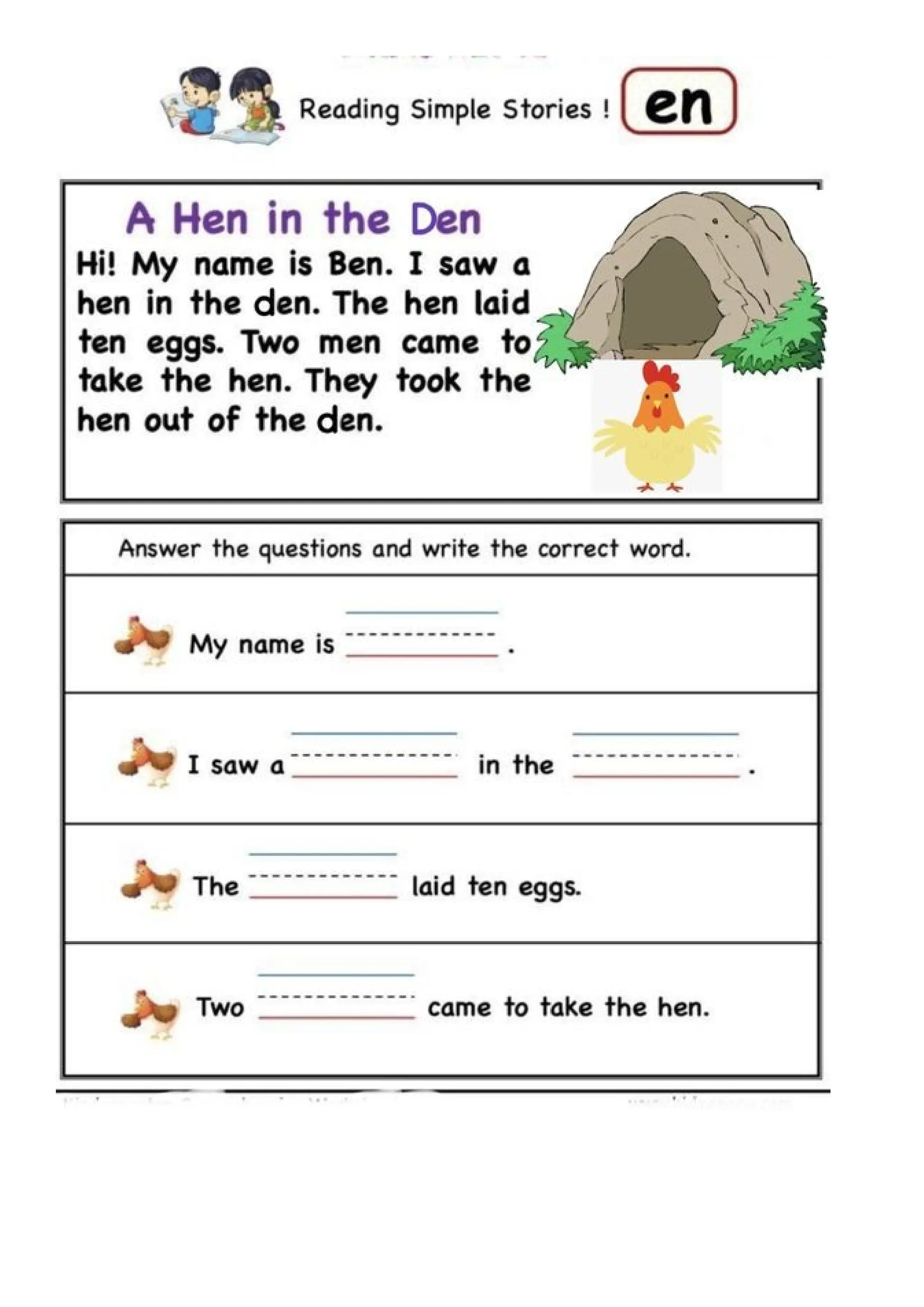 cvc stories with comprehension with pcitures | DOCX