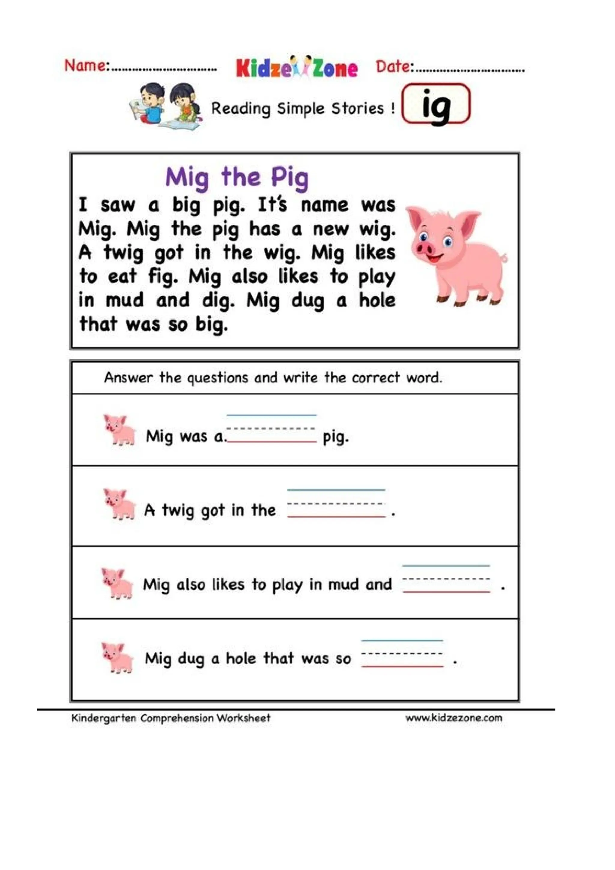 cvc stories with comprehension with pcitures | DOCX