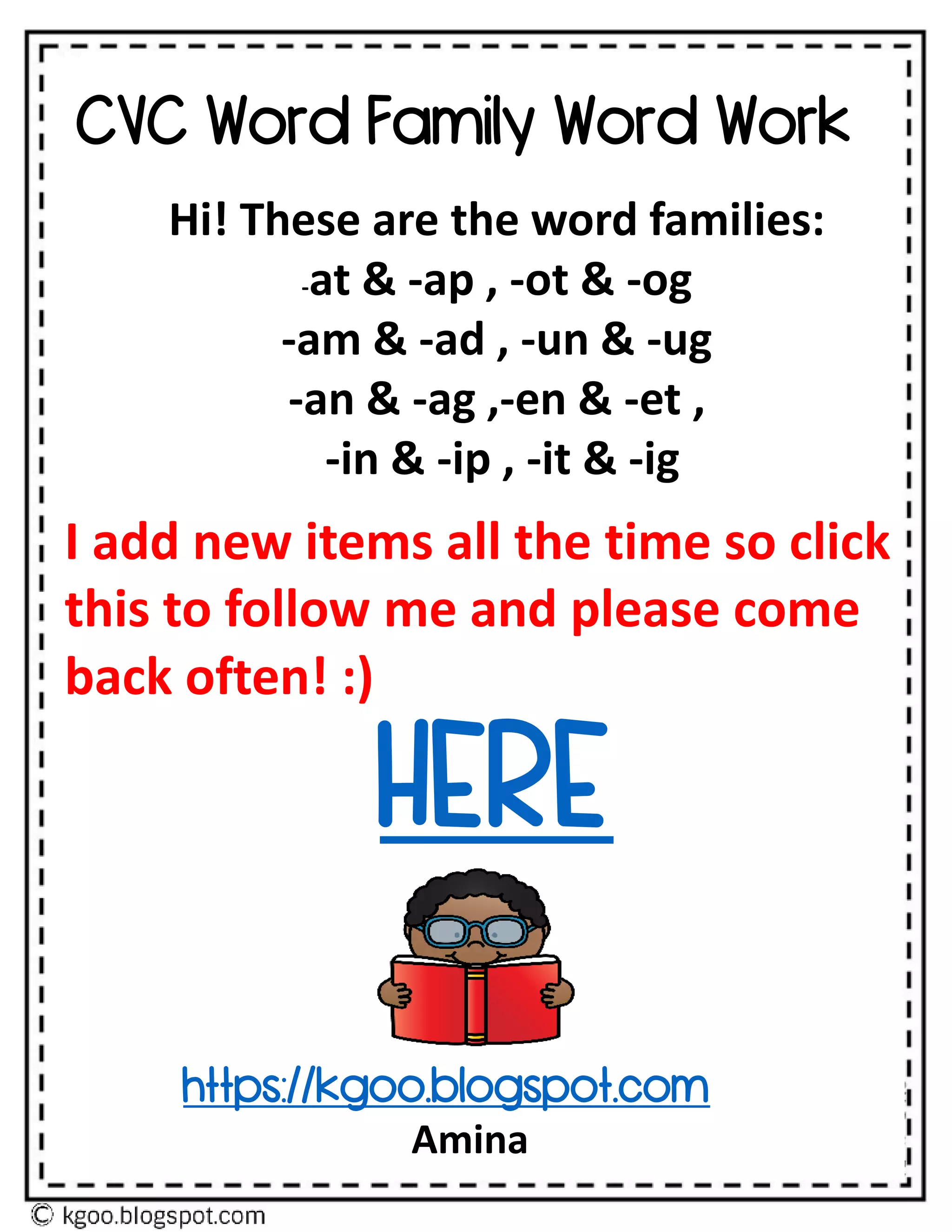 Cvc word family word work | PDF