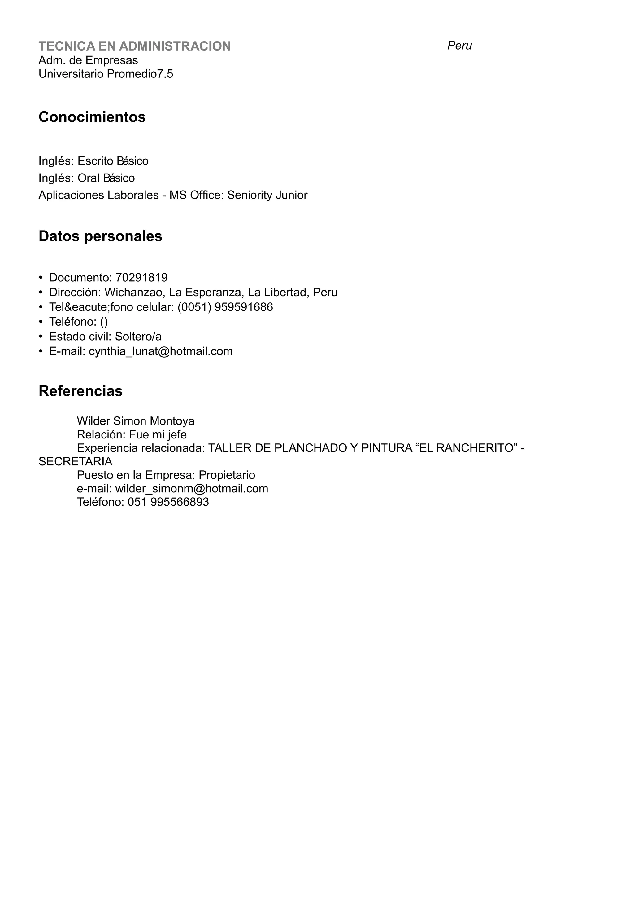 Cv Cynthia Marilu Luna Toribio | PDF
