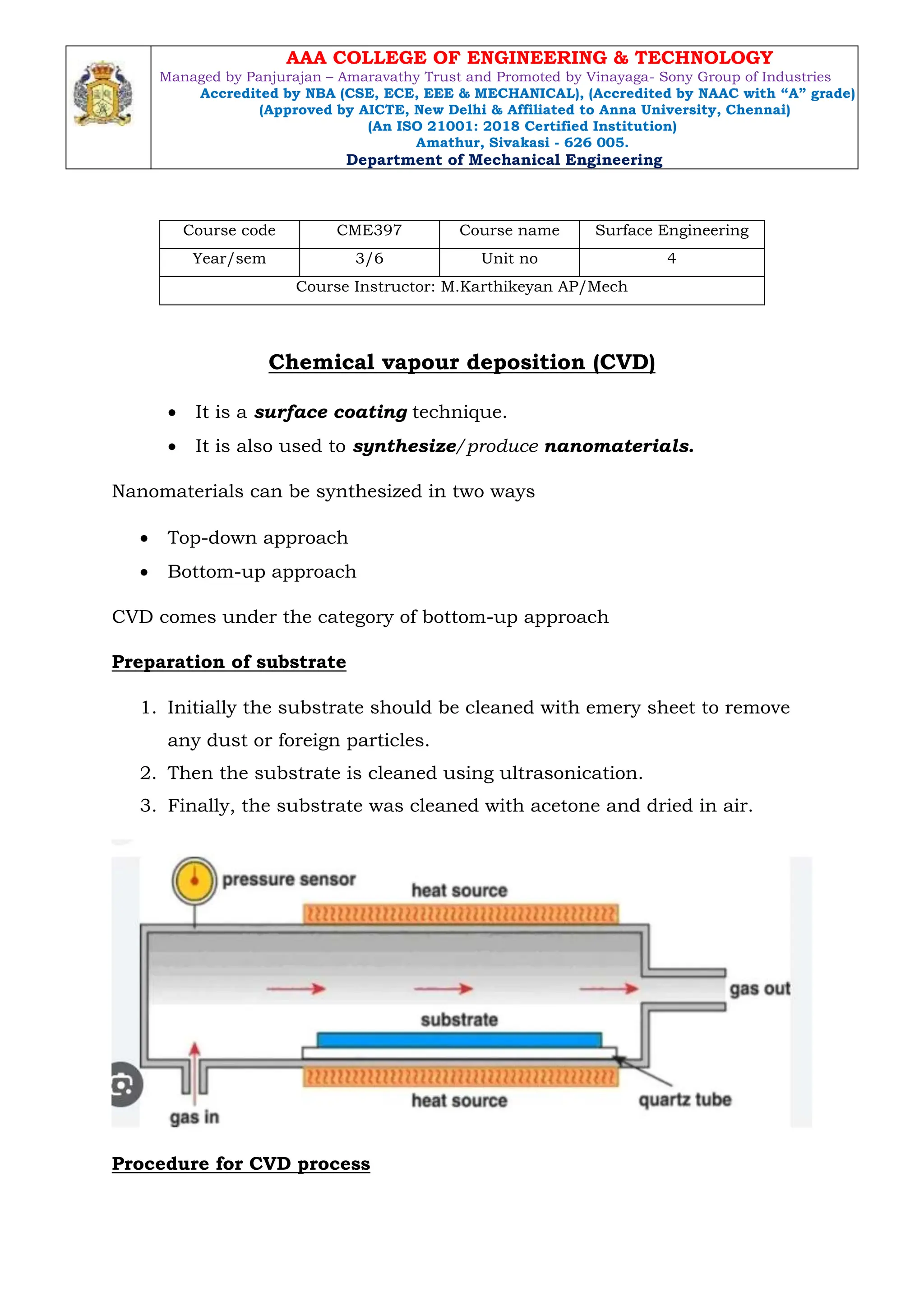 Chemical vapour deposition (CVD) process | DOCX