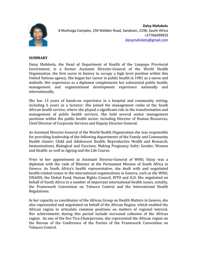 Cv, Daisy Mafubelu, December 2011 | PDF