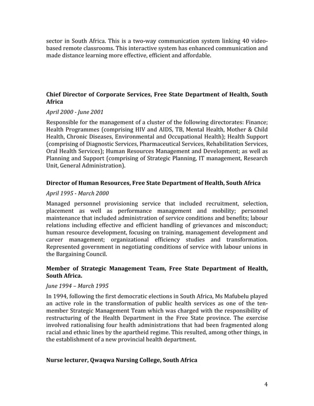 Cv, Daisy Mafubelu, December 2011 | PDF