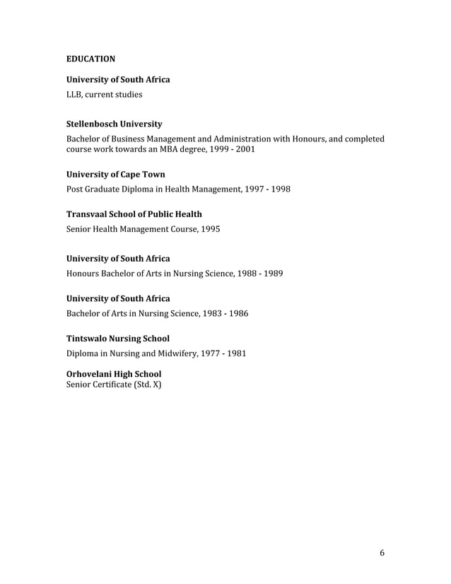 Cv, Daisy Mafubelu, December 2011 | PDF