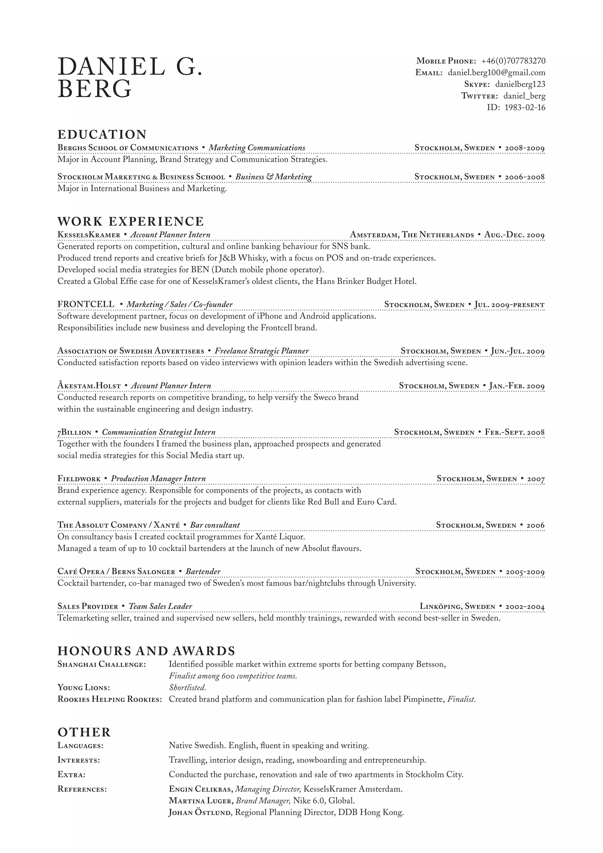 CV Daniel Berg | PDF