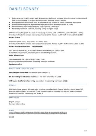Daniel Bonney CV | DOCX | Business Accounting & Finance | Business