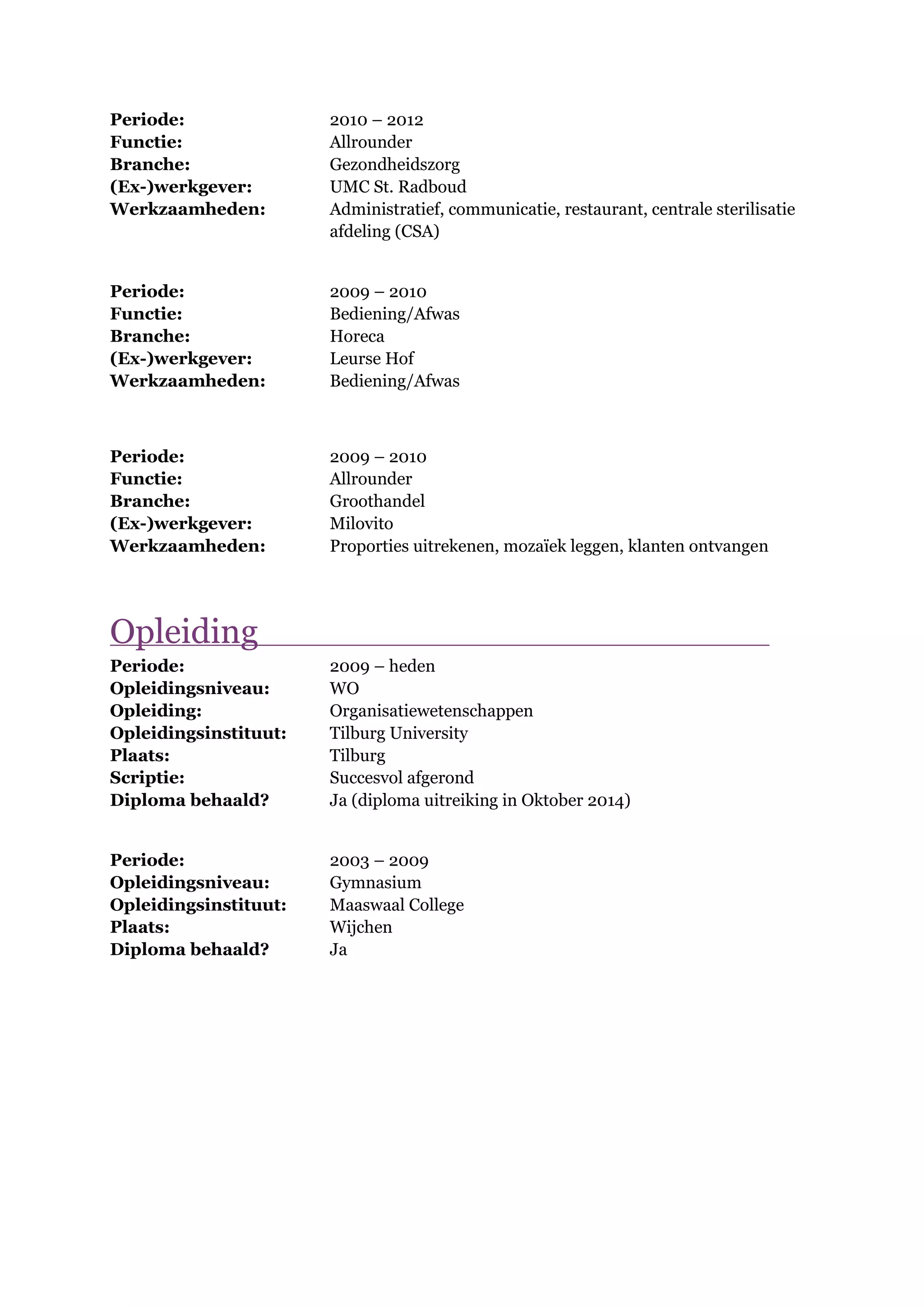 Cv denise van den berg 2014 | PDF
