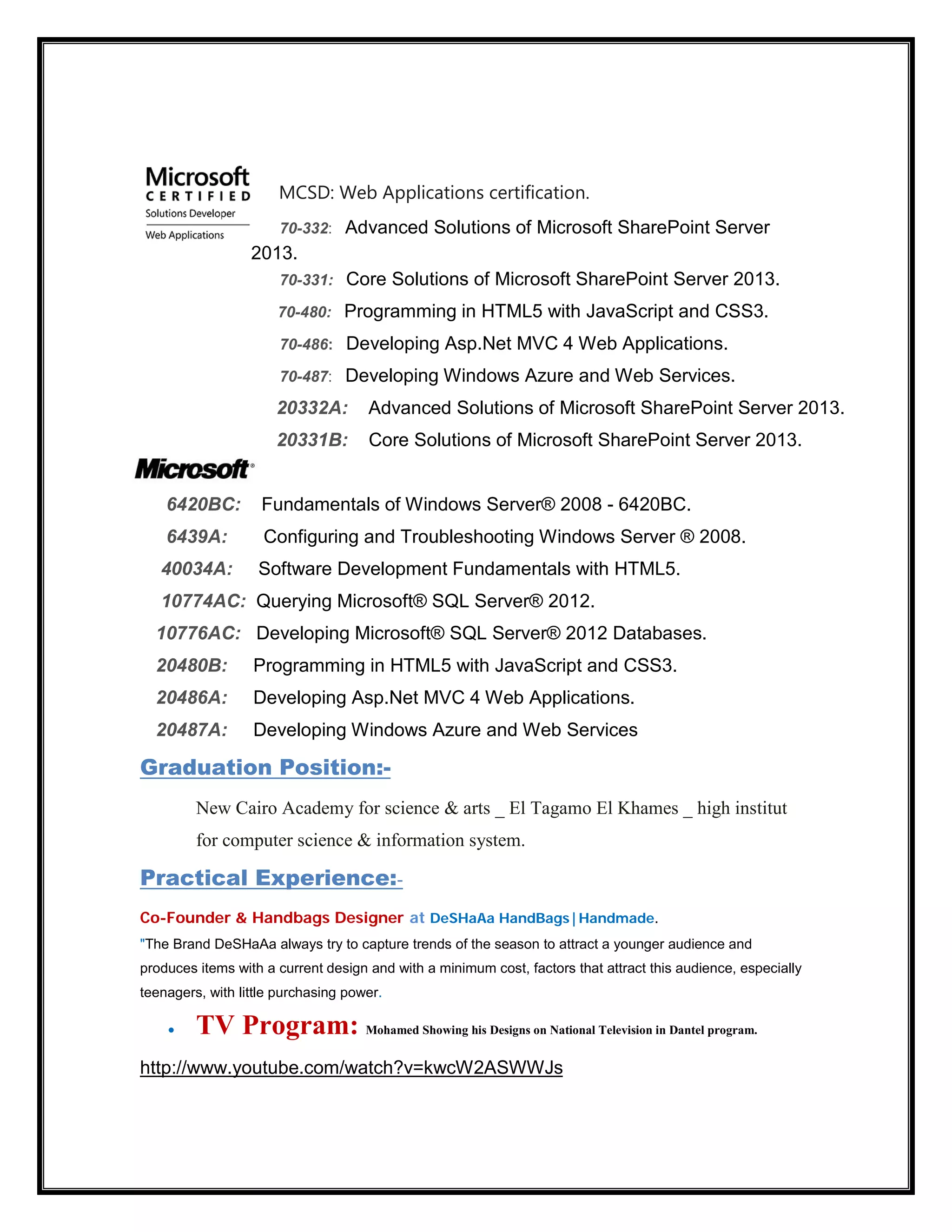 CV Designer M Dawod Khan- Founder Of DeSHaAa Handbags | PDF