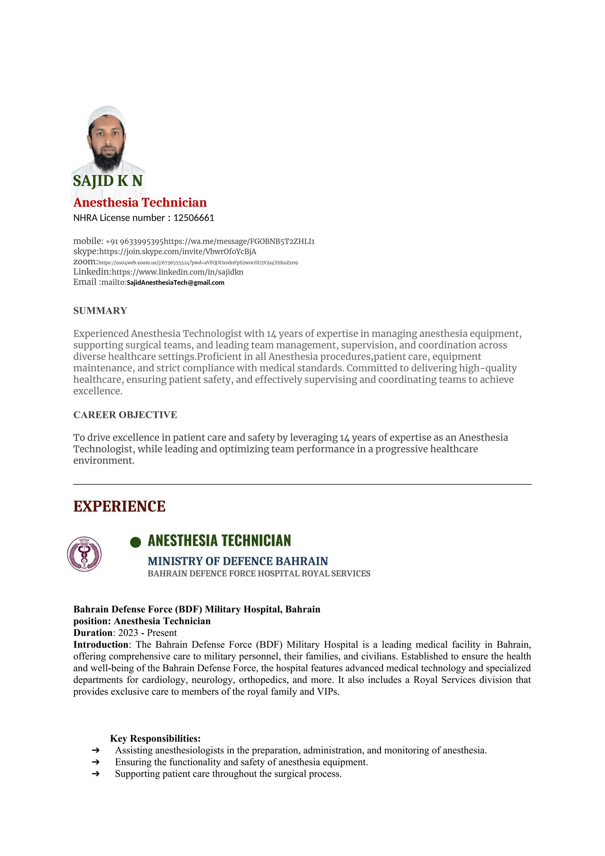 Anesthesia Technician/Technologist resume/CV SAJID KABEER NAZEERA.docx