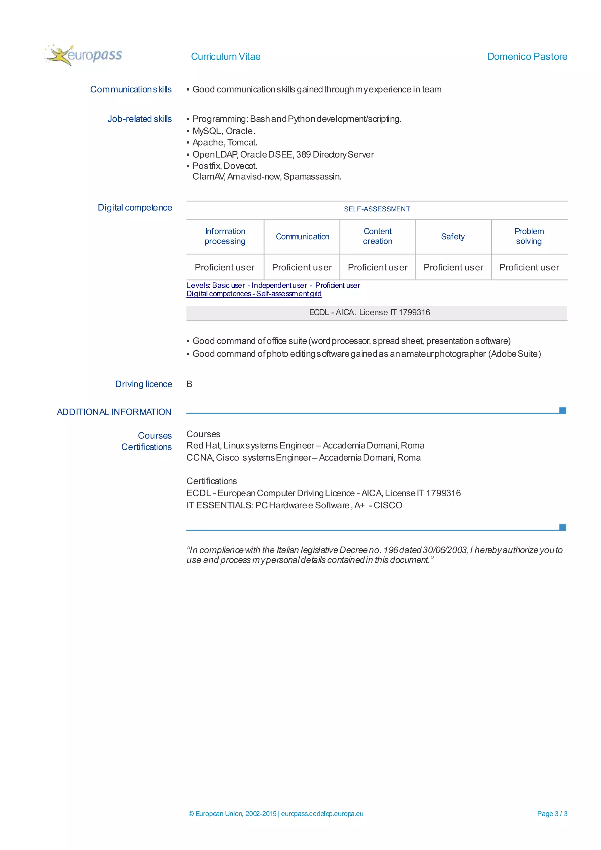 CV Domenico Pastore en | PDF
