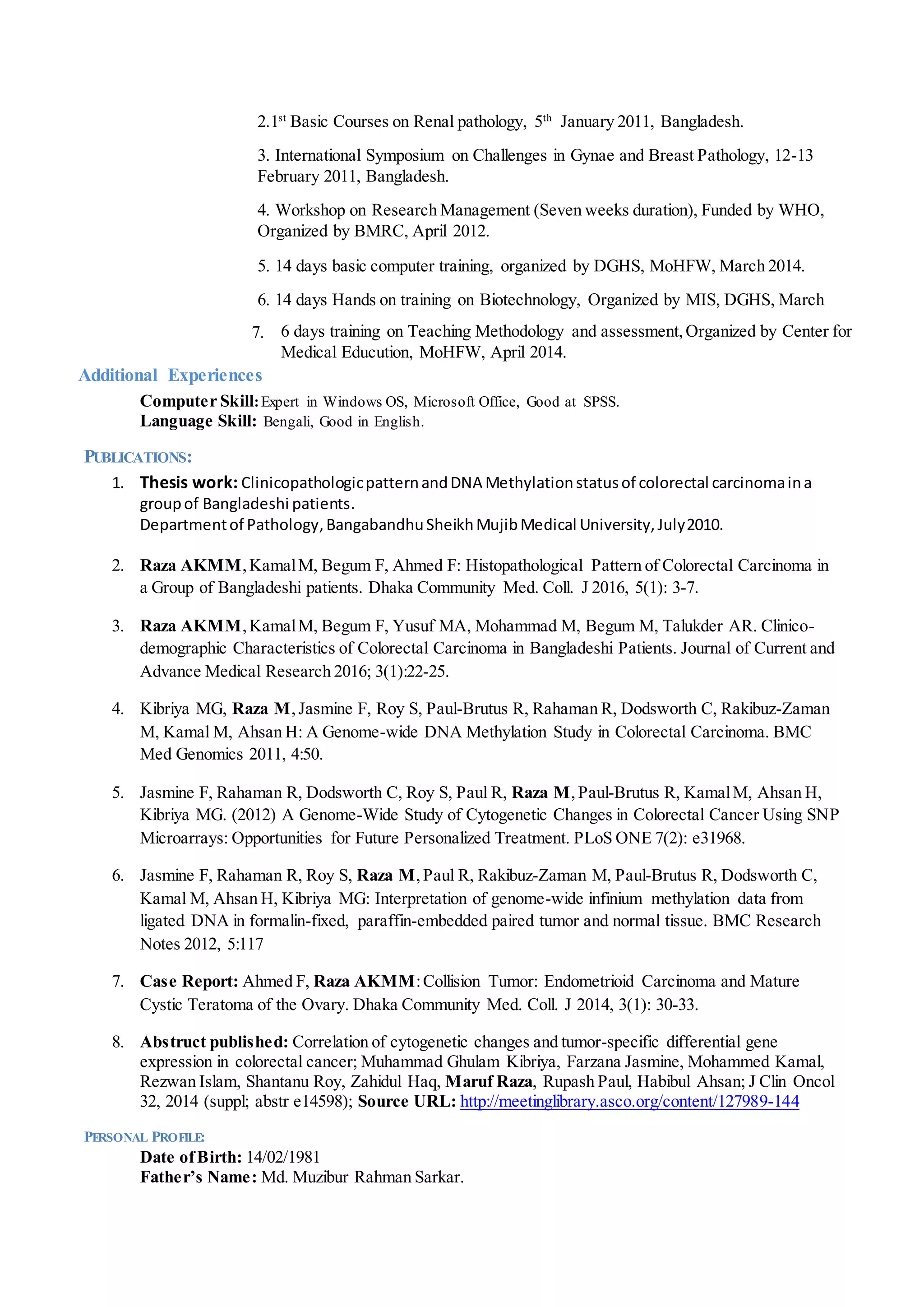 Cv dr. maruf raza 2016 | DOCX