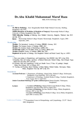 Cv dr. maruf raza 2016 | DOCX