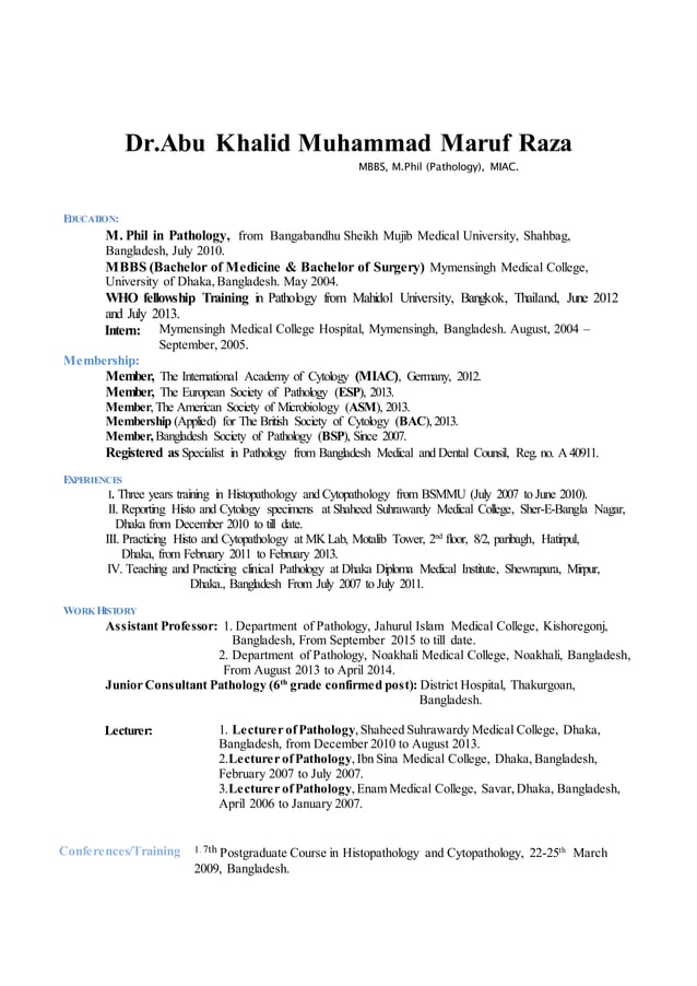 Cv dr. maruf raza 2016 | DOCX