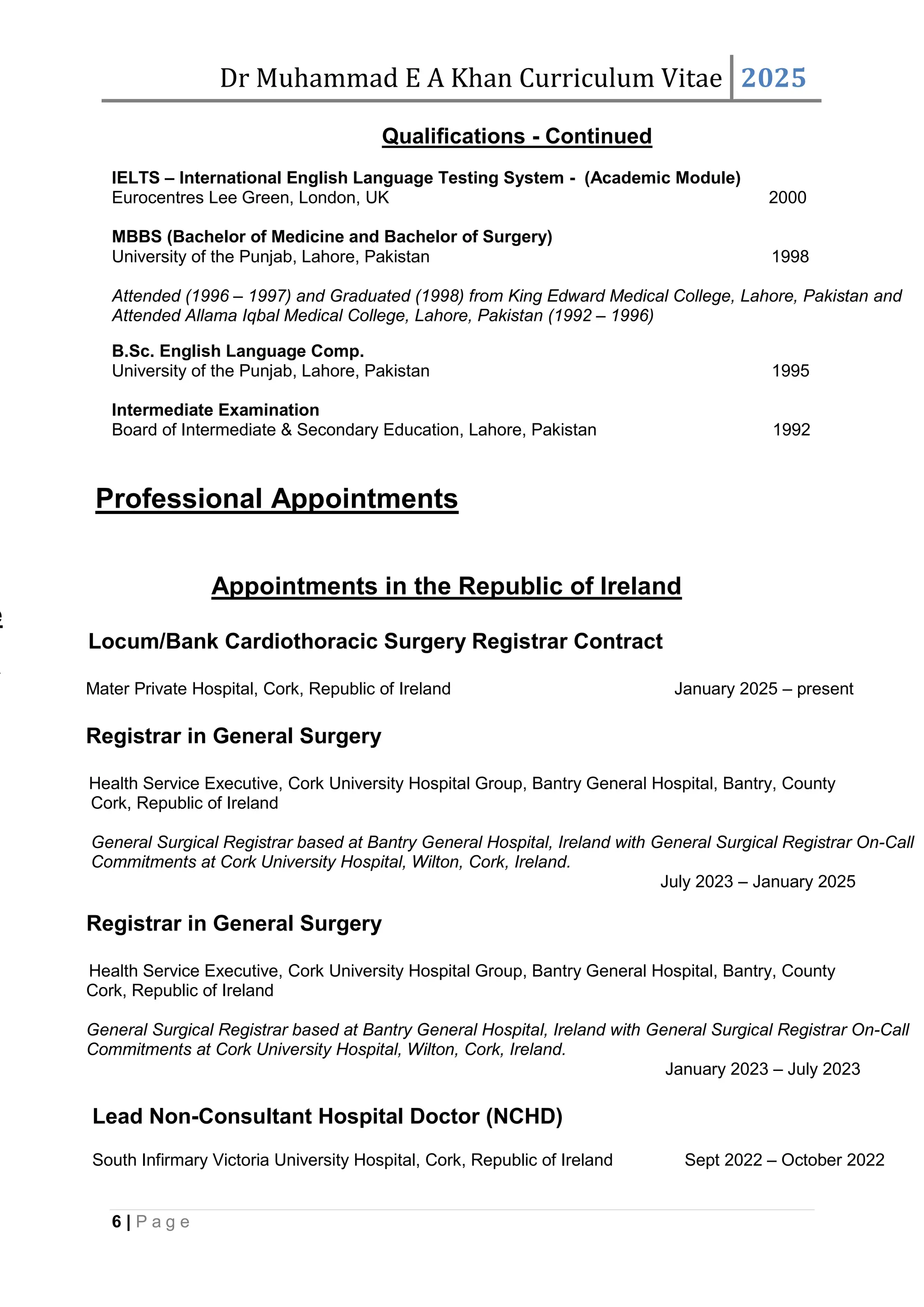 Curriculum Vitae - Dr Muhammad E A Khan | PDF