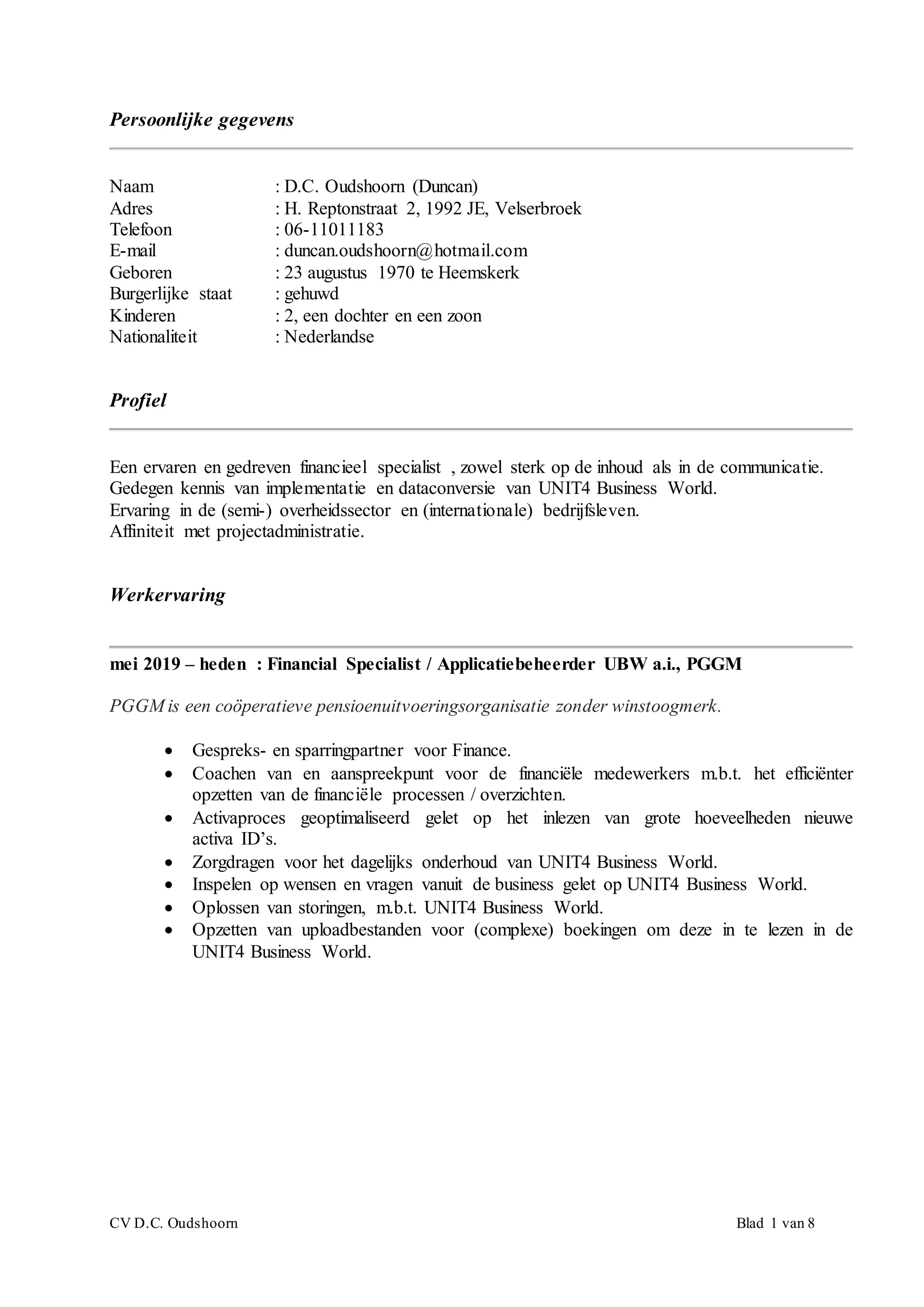 cv Duncan Oudshoorn | PDF