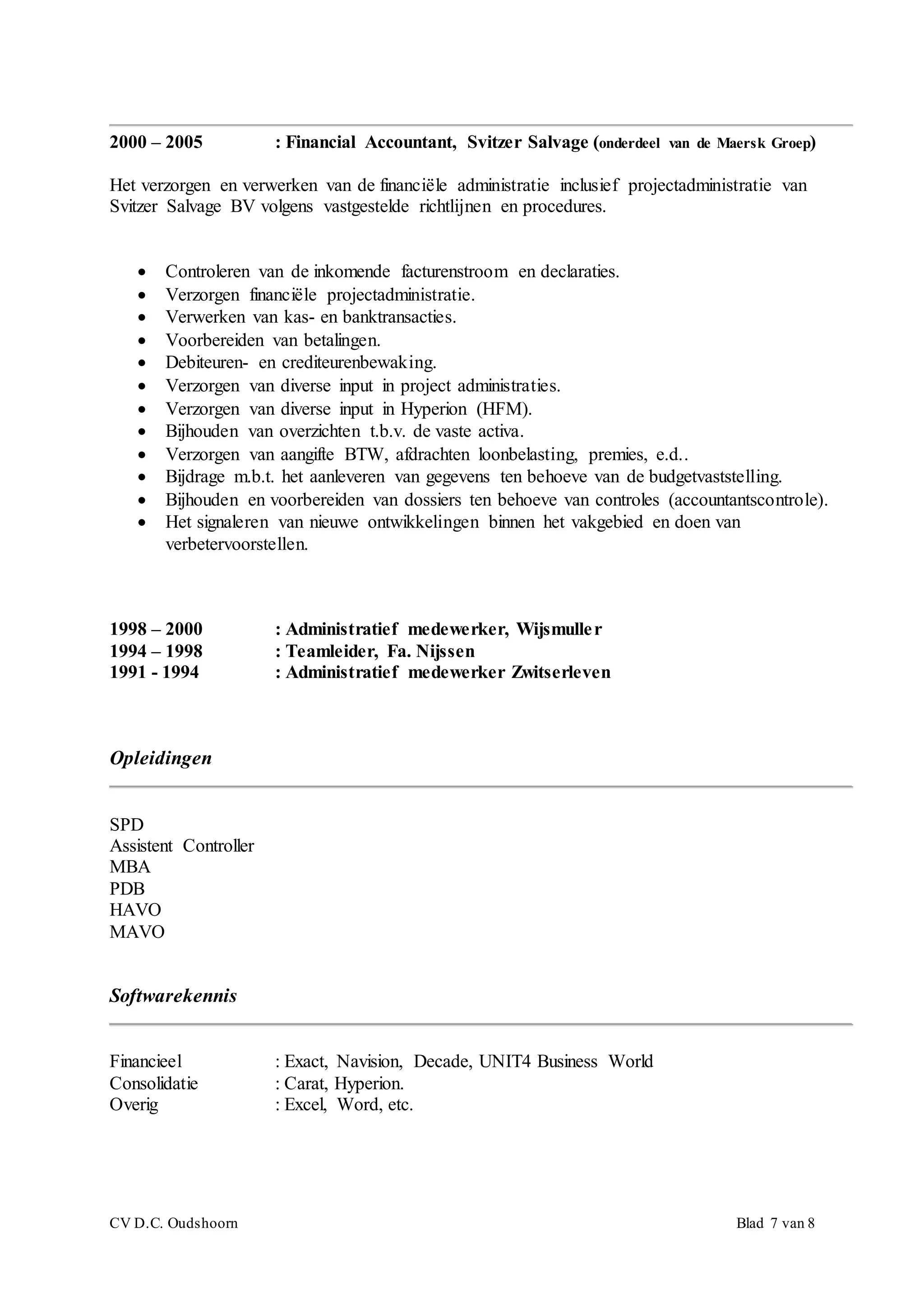 cv Duncan Oudshoorn | PDF