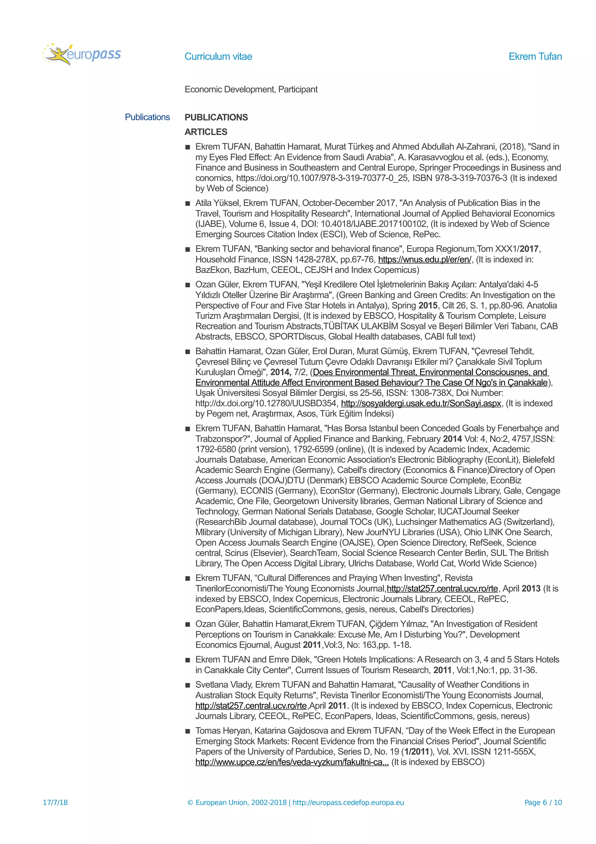 CV Ekrem Tufan en 26.07.2018