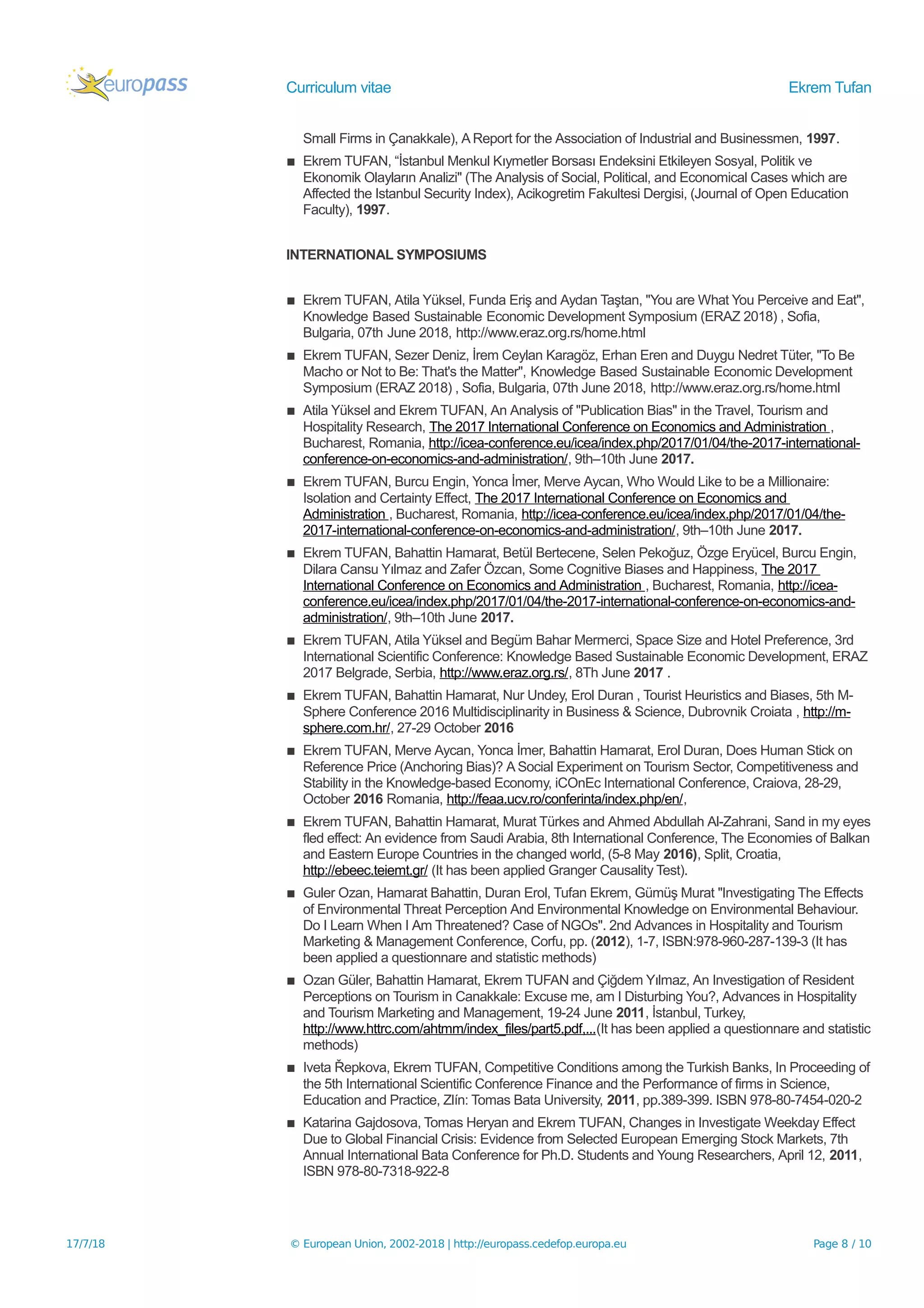 CV Ekrem Tufan en 26.07.2018