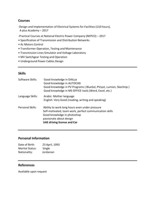 Cv, electrical engineer, ahmad saqqa | PDF