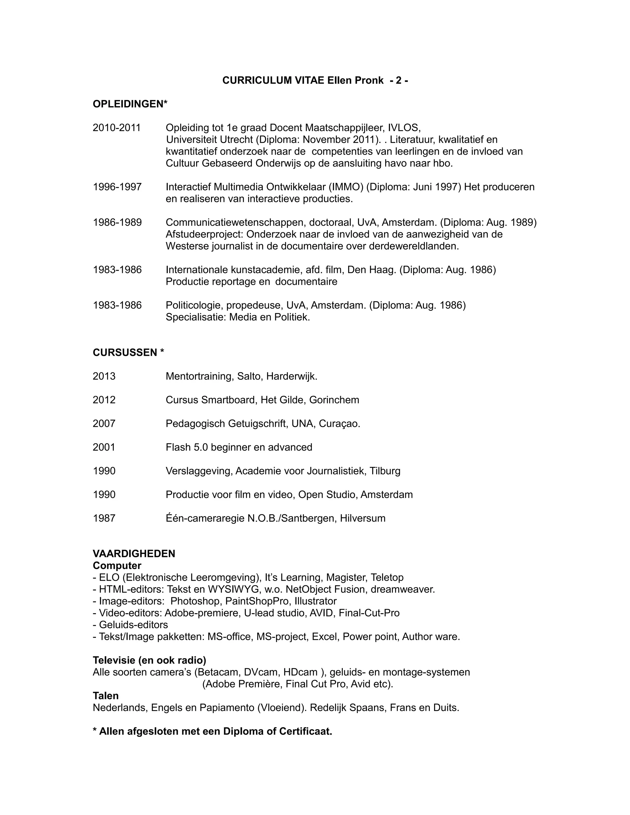 Cv Ellen Pronk 2013 | DOC | Education