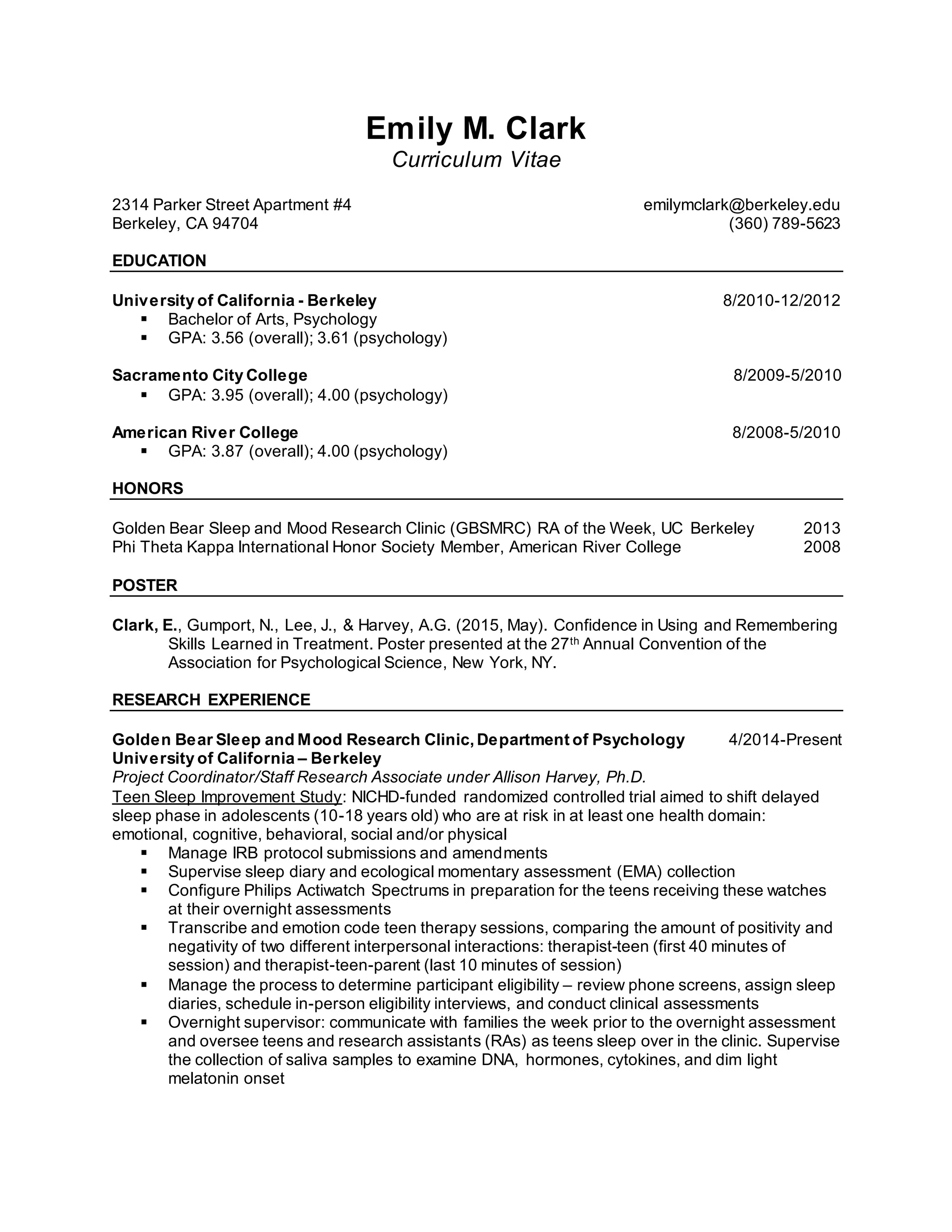 Curriculum Vitae Emily Clark | DOCX