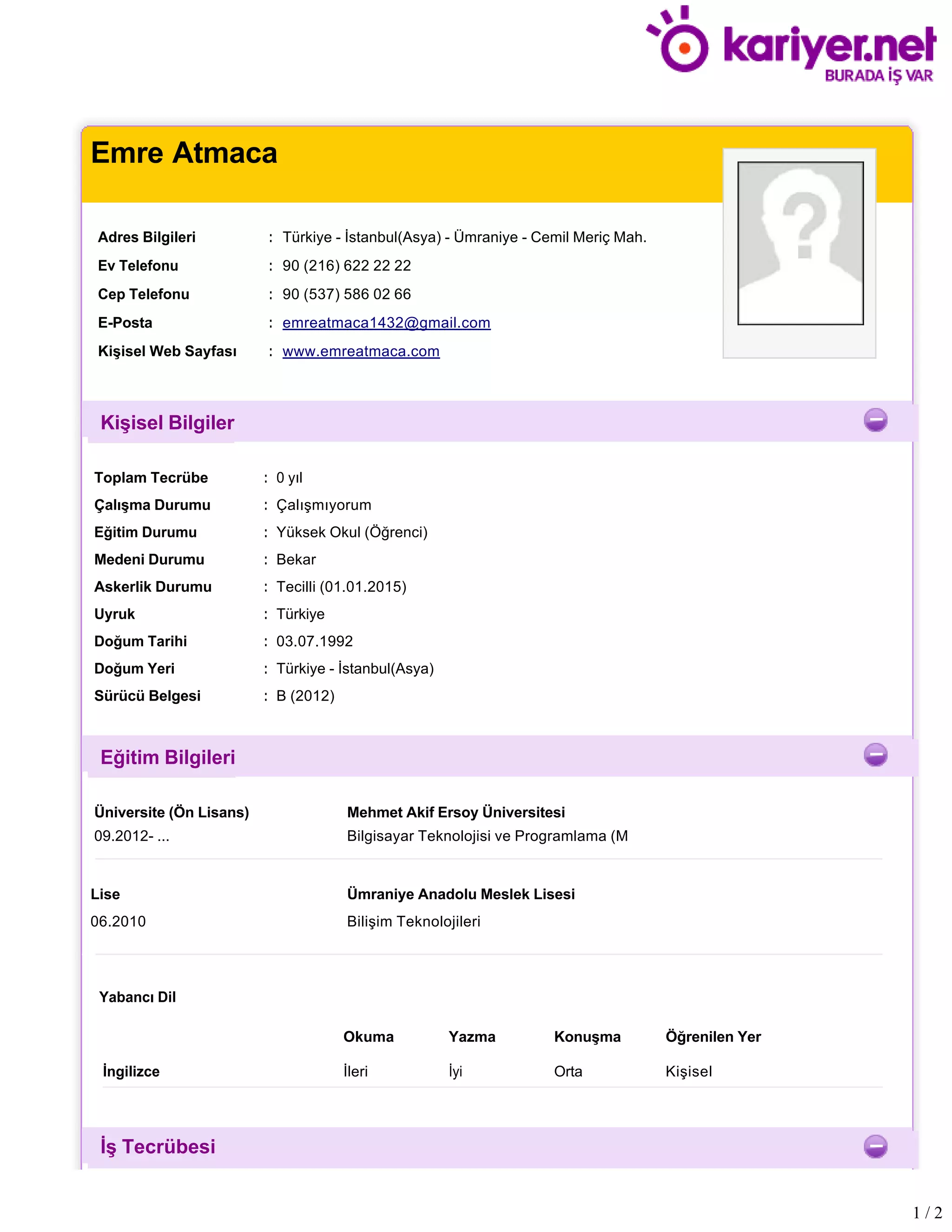 Cv emre atmaca | PDF