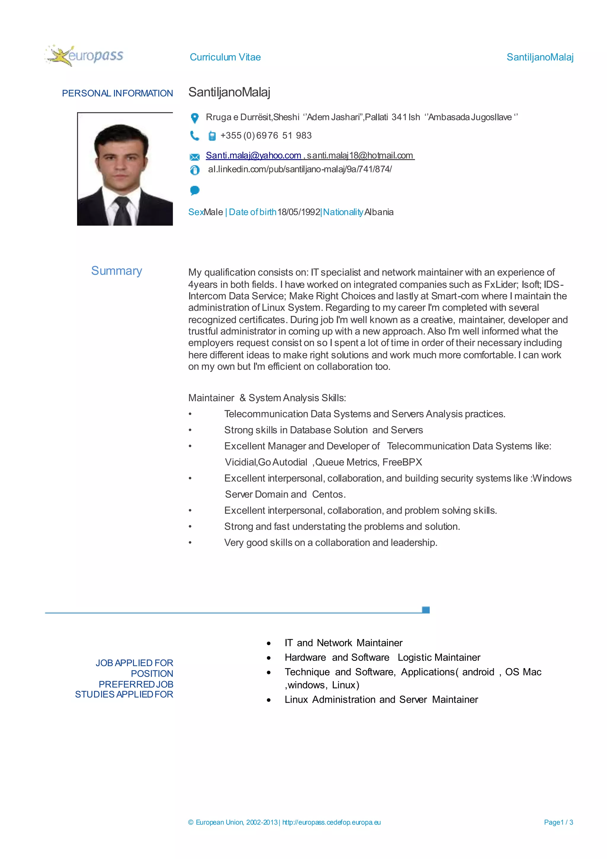 Curriculum Vite | DOCX | IT and Internet Support | Internet