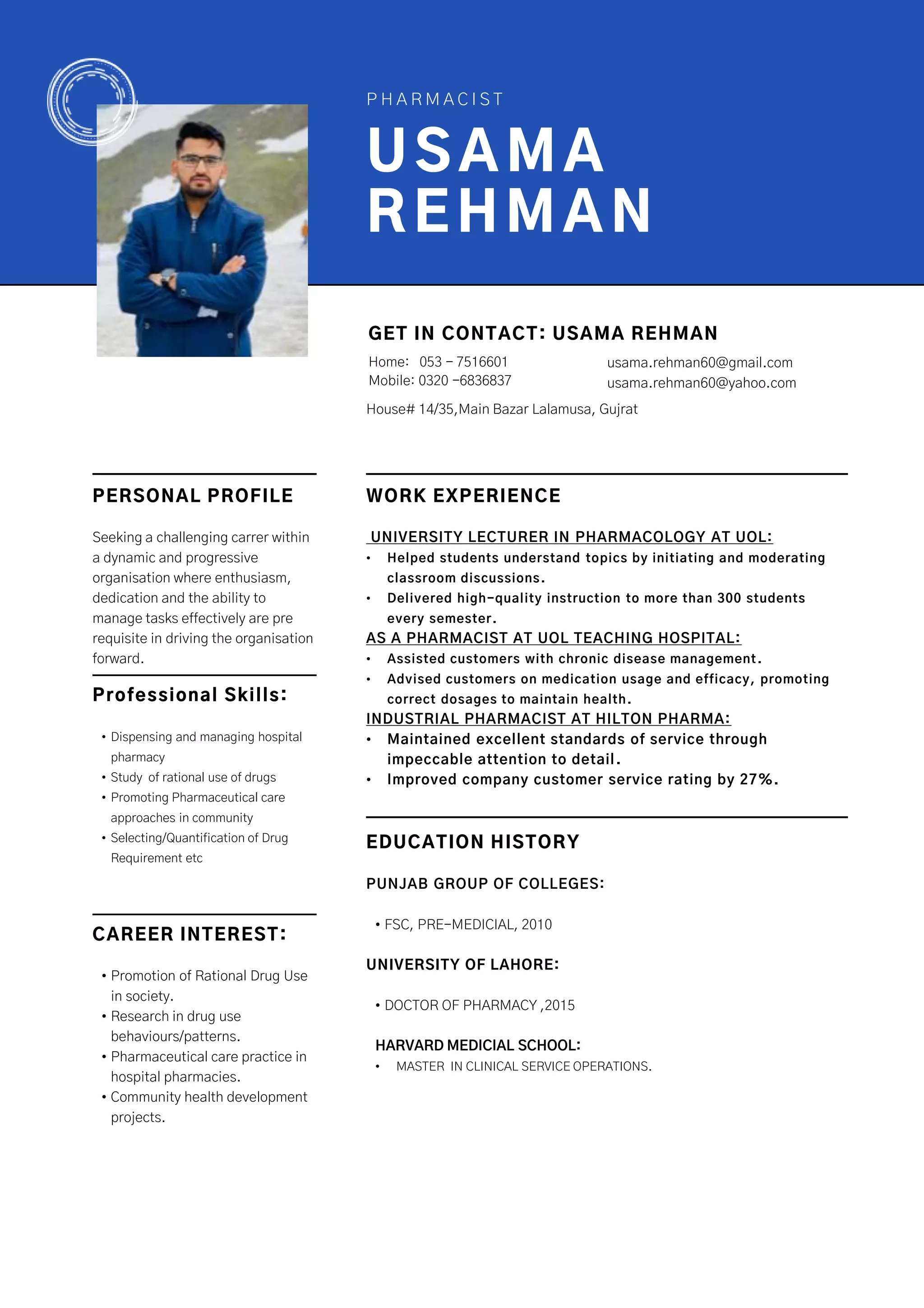 CV, For Pharmacists, Doctor of pharmacy | PPTX