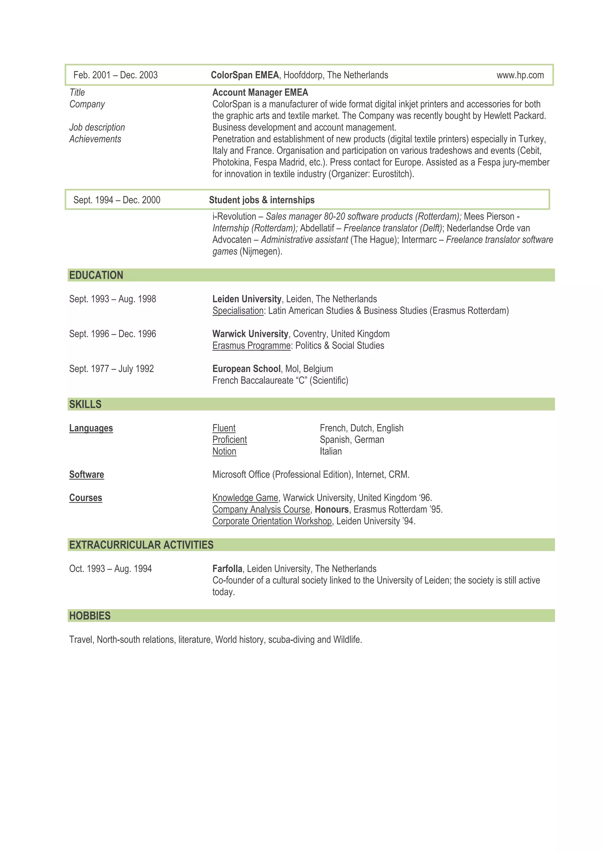 Curriculum Vitae - Alexandra Defreville | PDF | Business Administration ...