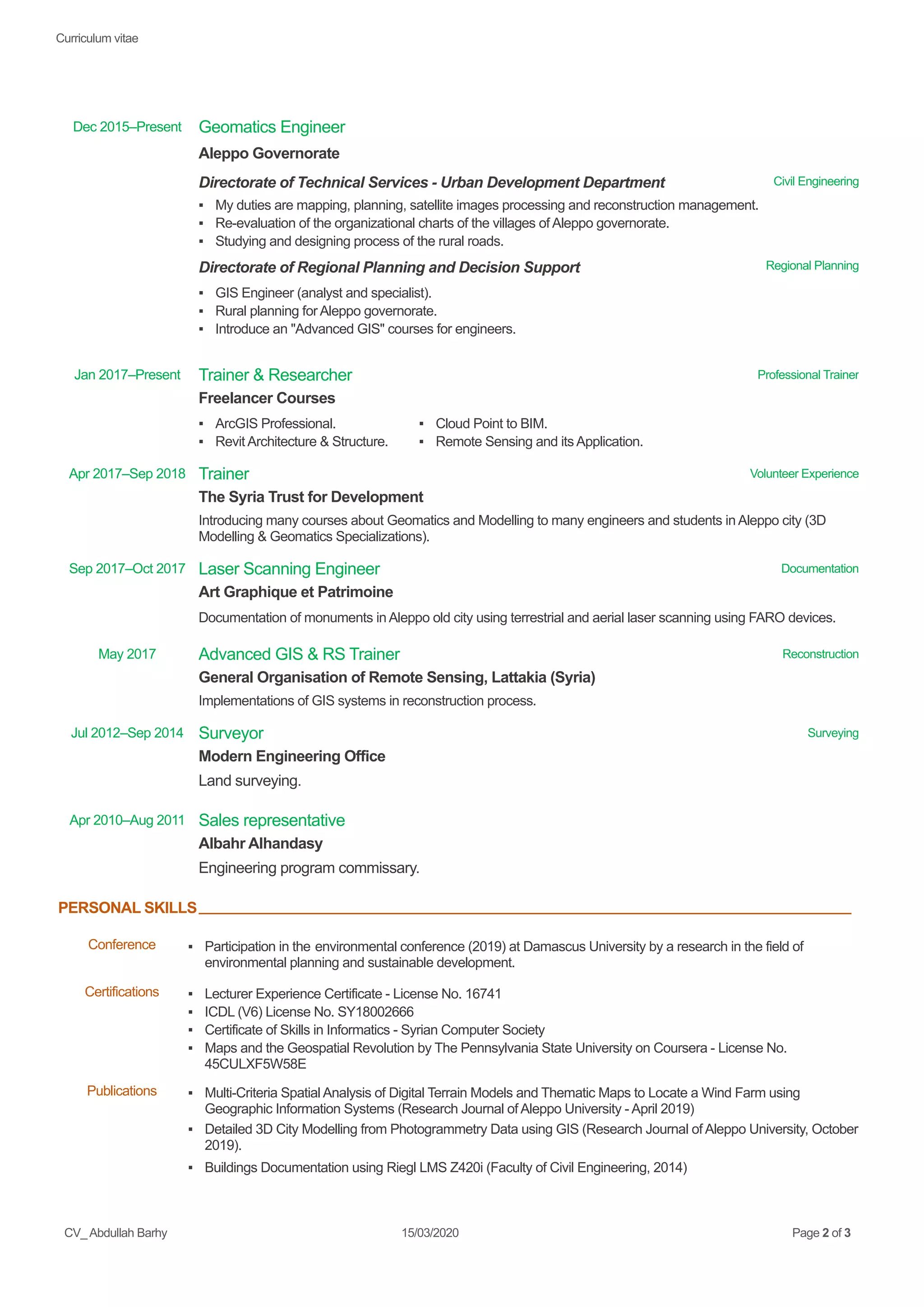 Abdullah Barhy _ CV2020 | PDF | Postgraduate Education | College Education