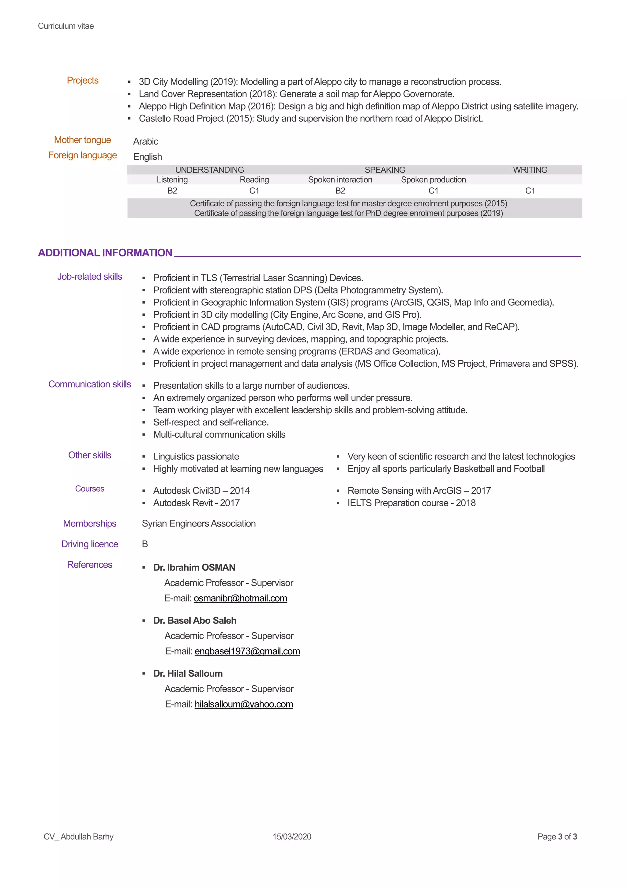 Abdullah Barhy _ CV2020 | PDF | Postgraduate Education | College Education