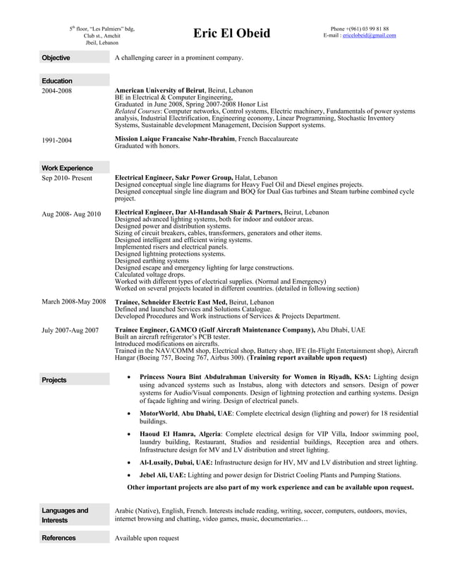 Eric El Obeid\'s Resume | PDF