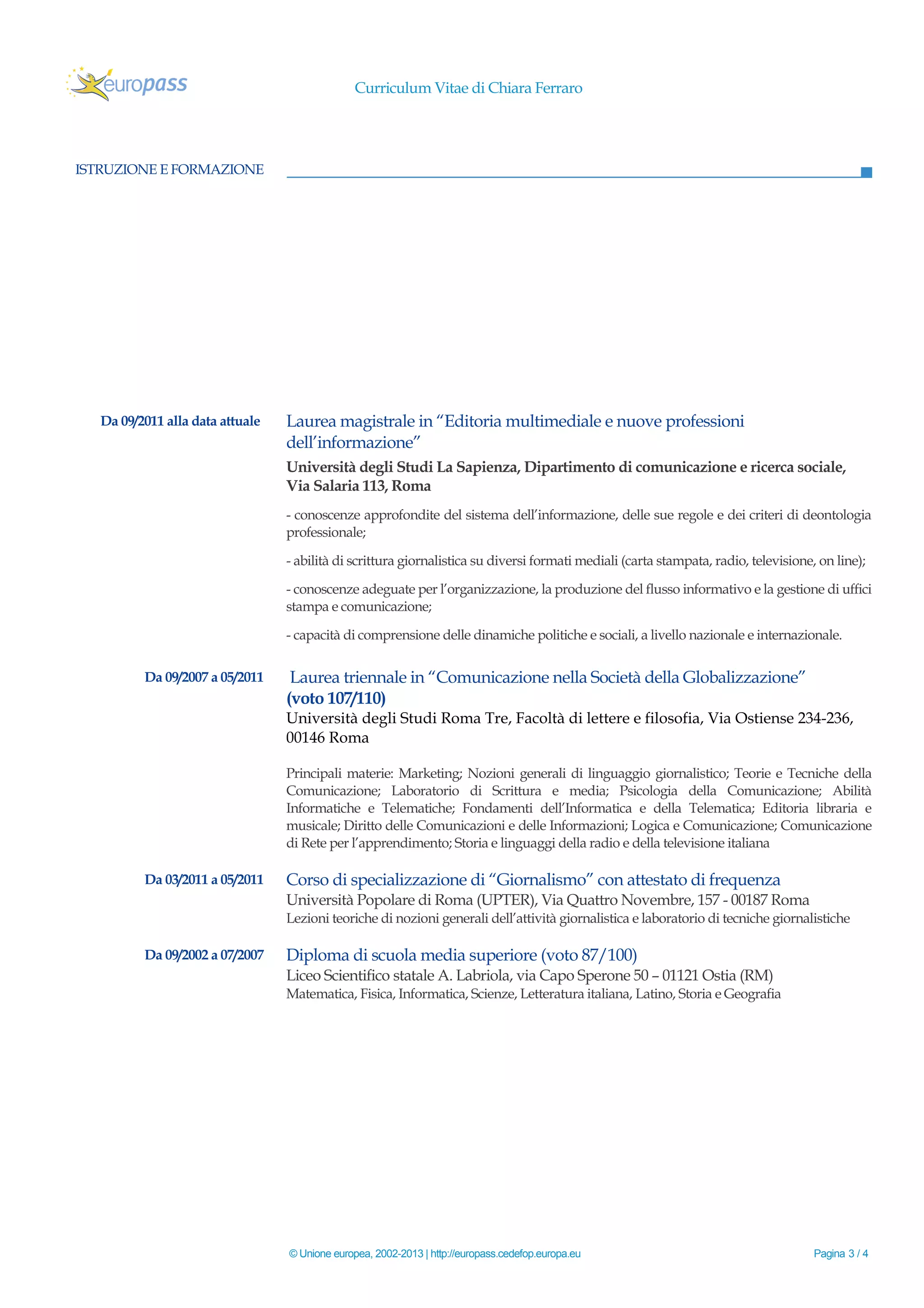 Cv Chiara Ferraro | DOC