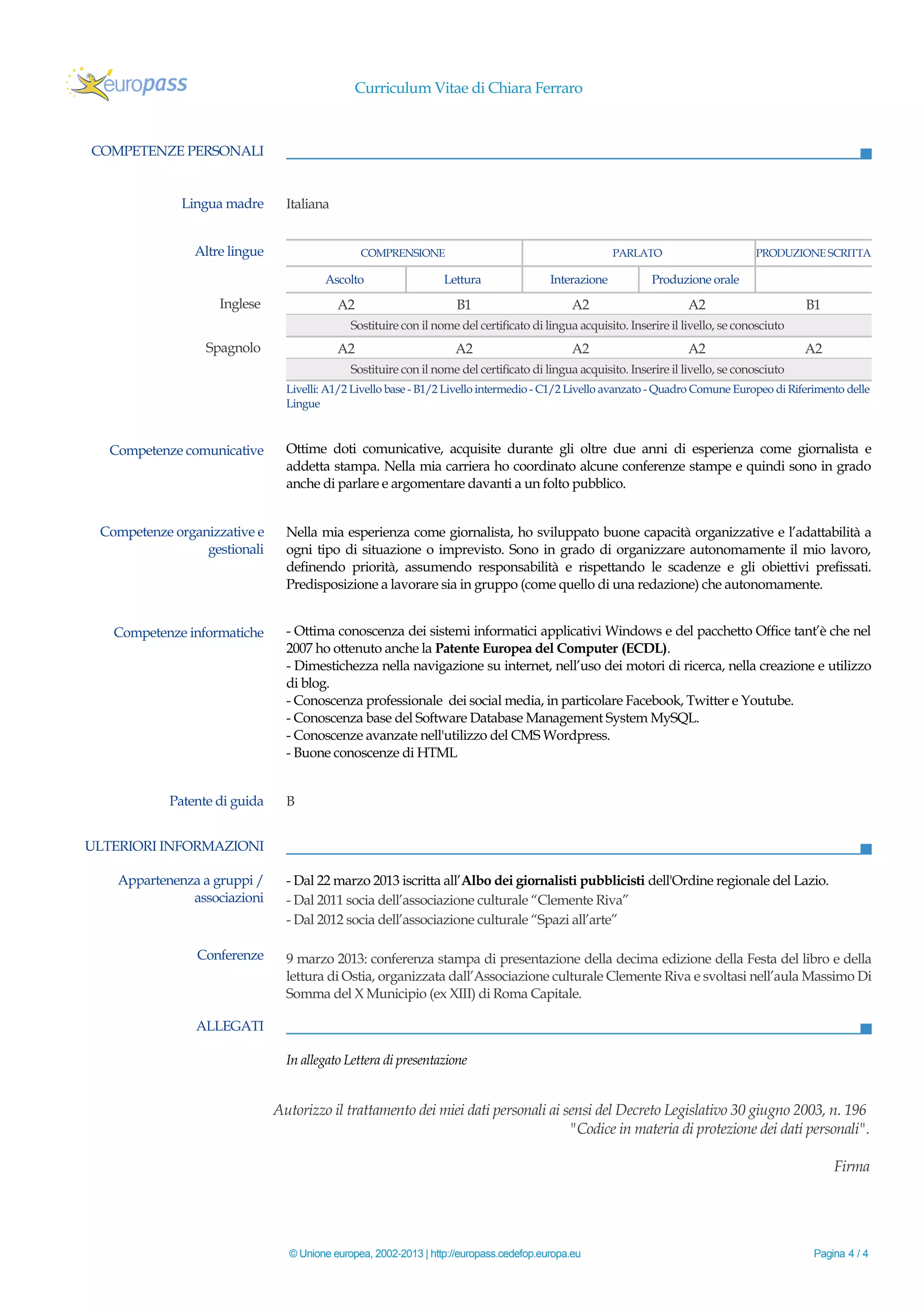 Cv Chiara Ferraro | DOC