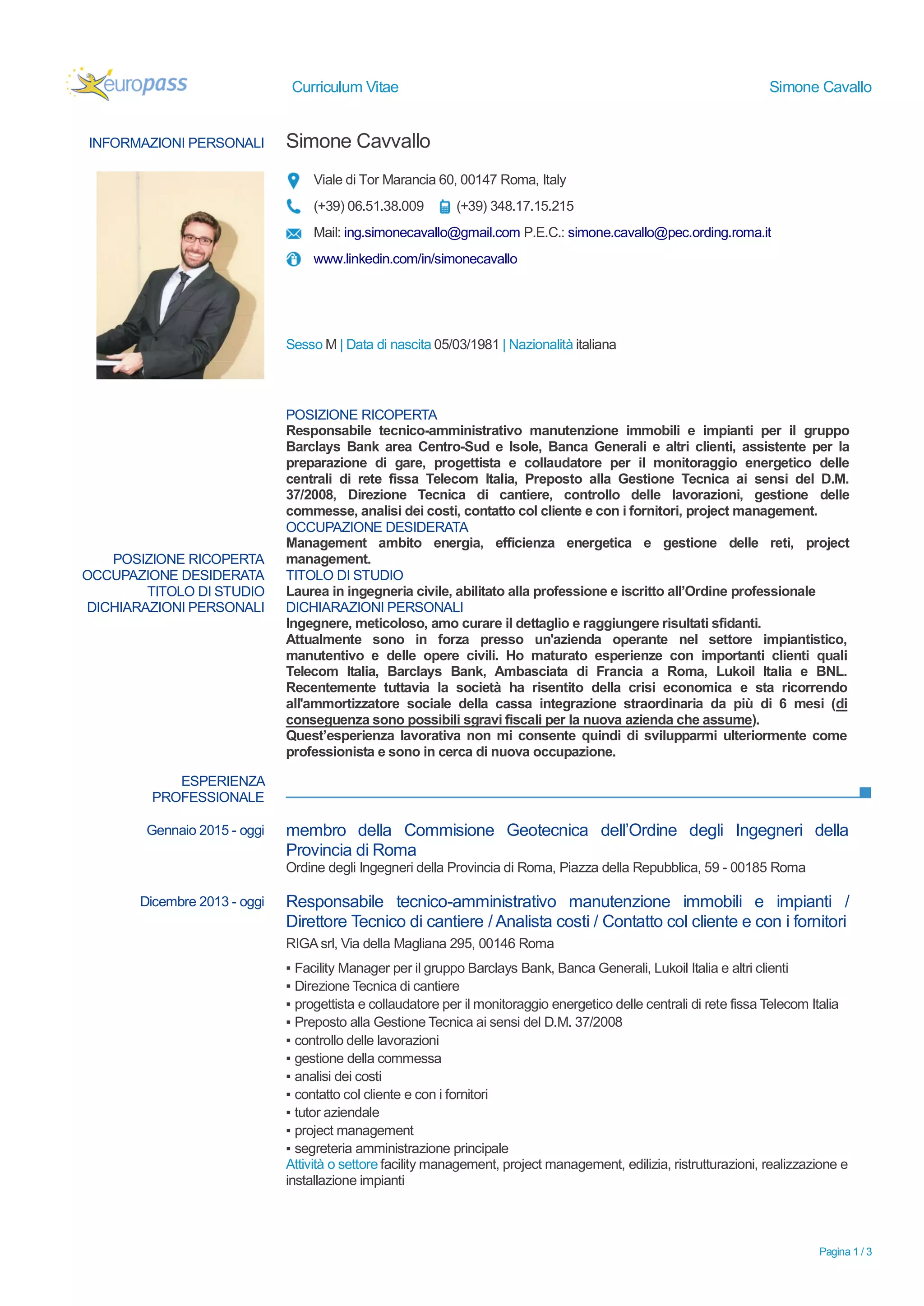 CVeuropeo ita_cavallo_simone | PDF | Civil Engineering Industry | Industries