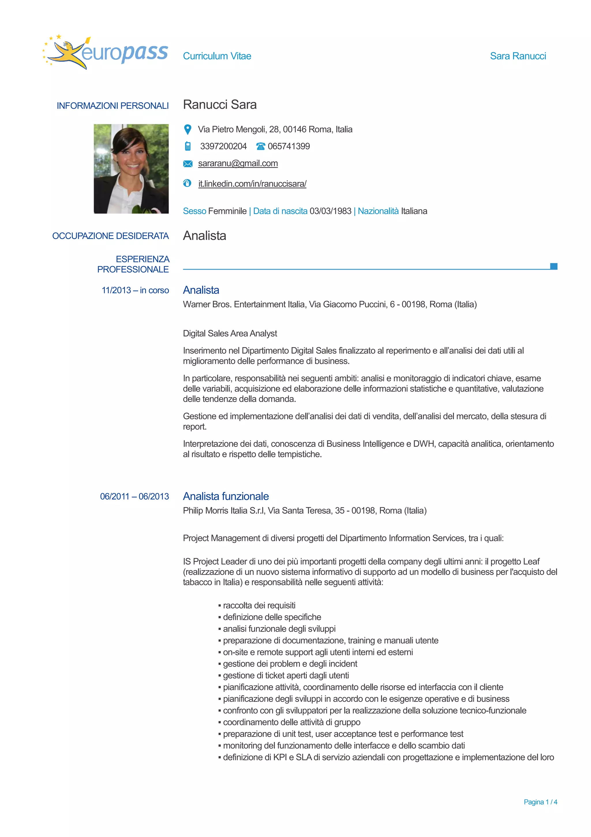 Cv europeo sara ranucci | PDF