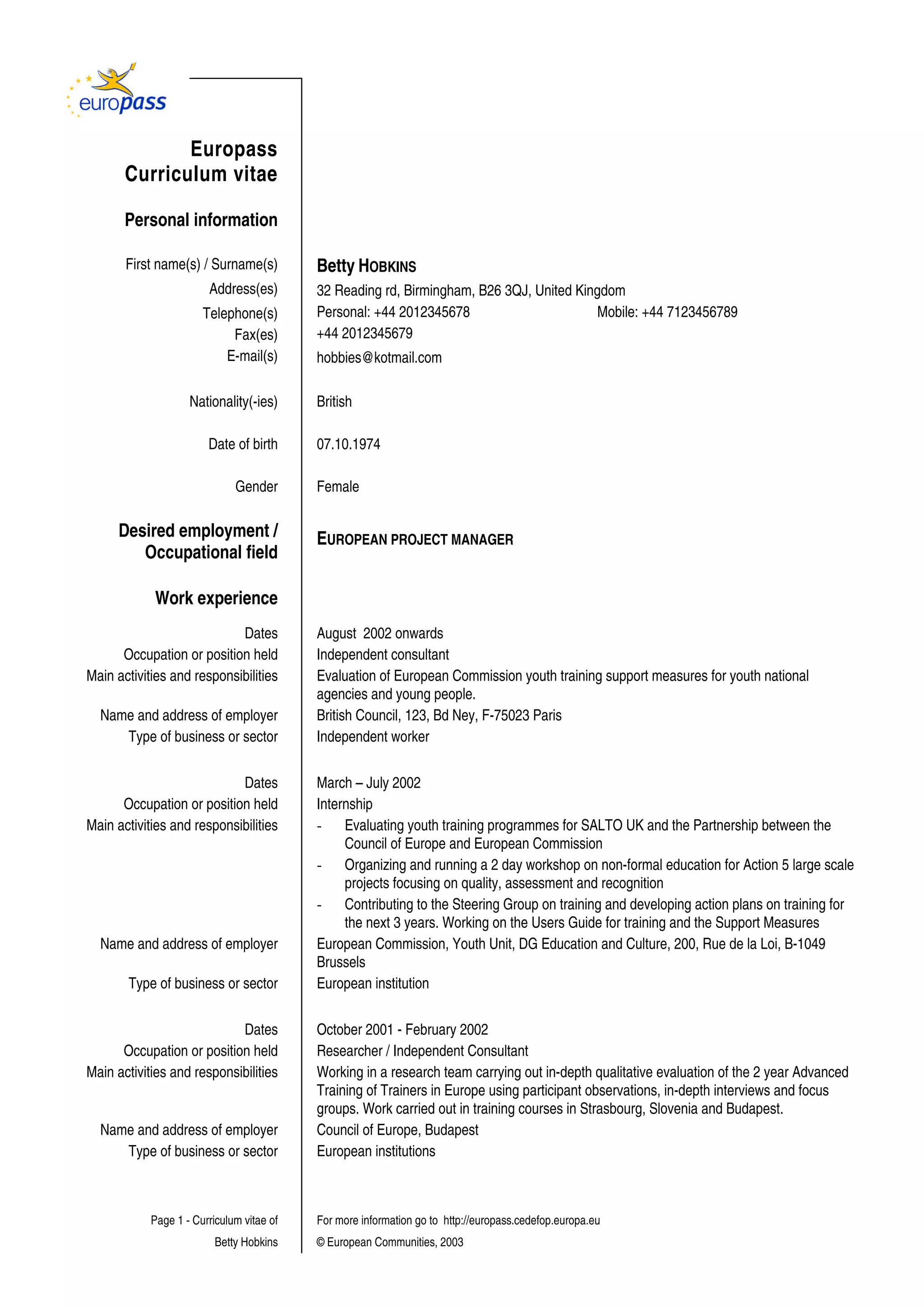 Cv examples en_gb | PDF