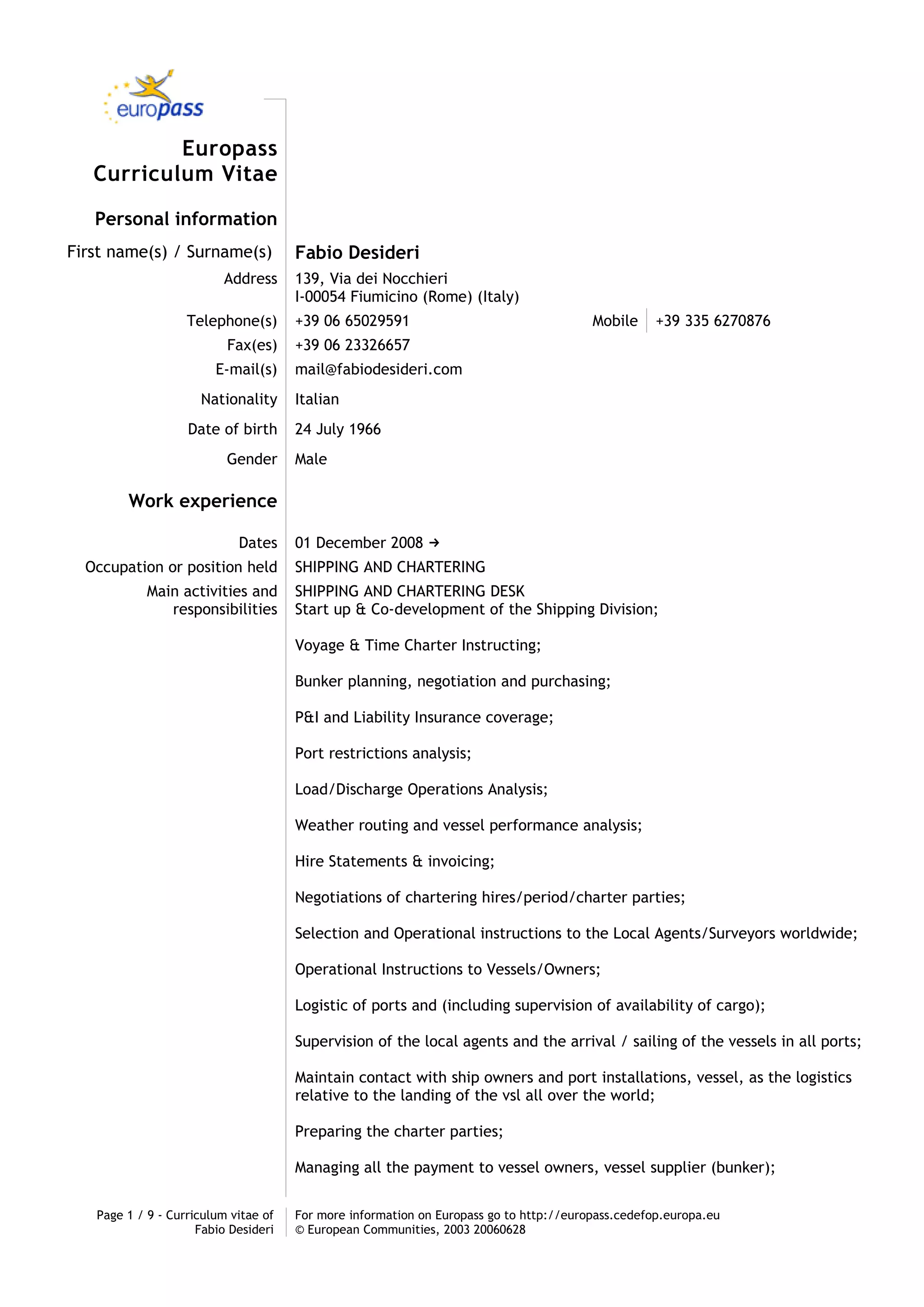 Cv Fabio Desideri | PDF