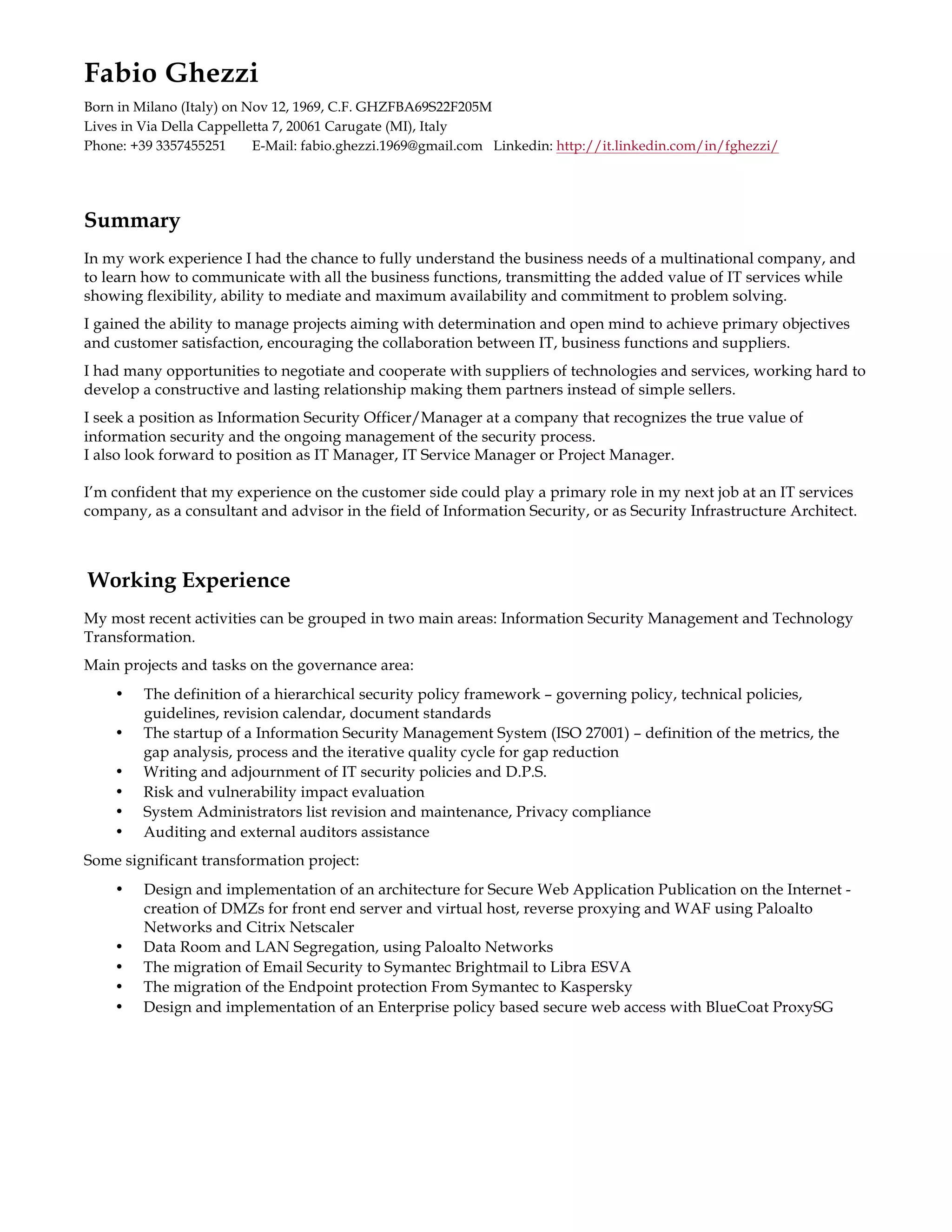 Cv fabio ghezzi en ext | PDF