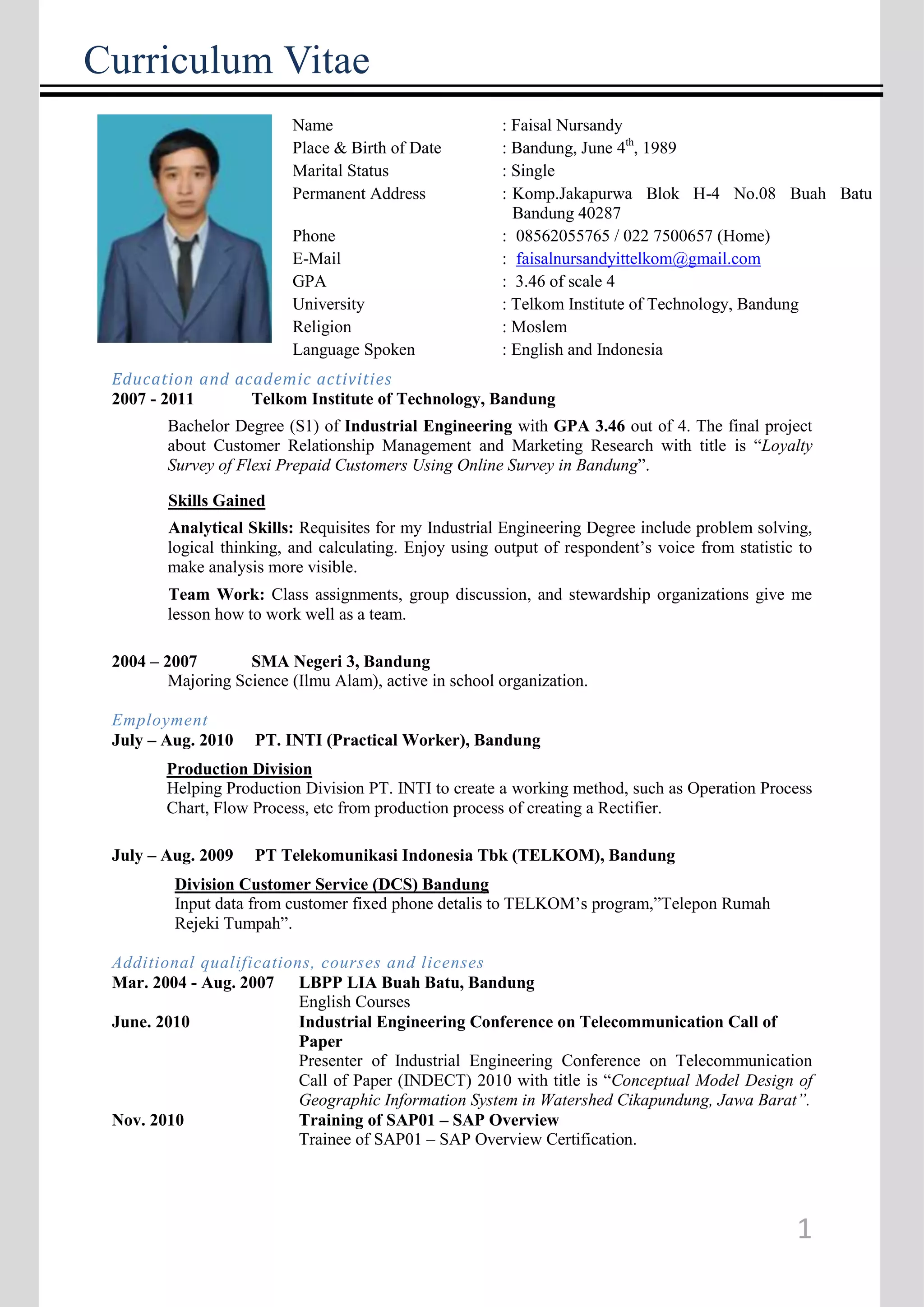 Cv Faisal Nursandy | PDF