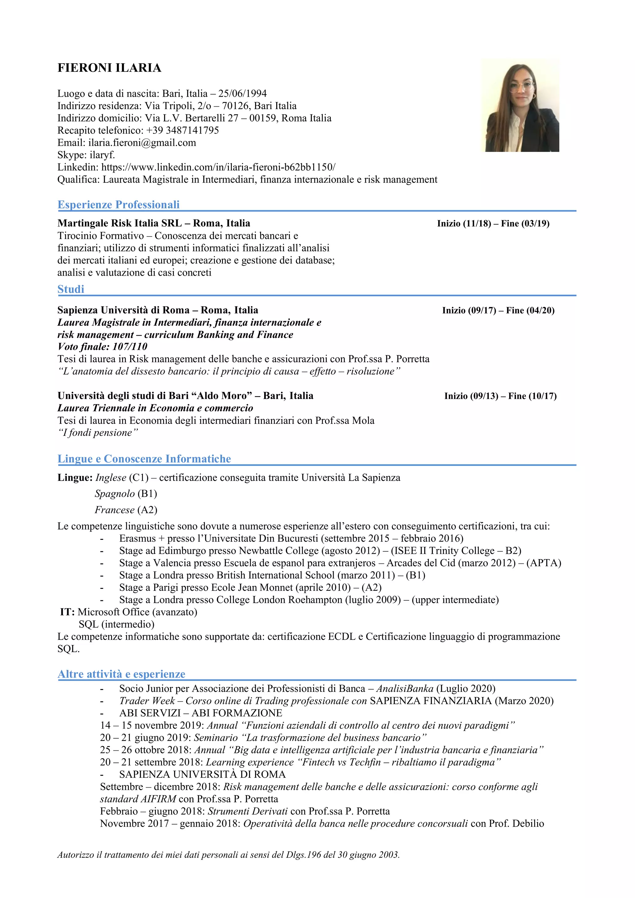 Cv fieroni ilaria | PDF