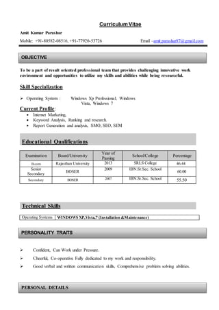 Cv for amit parashar | PDF