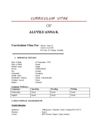 Cv for anna | DOCX | Professional School | Postgraduate Education