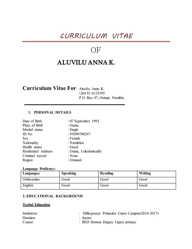 Cv for anna | DOCX | Professional School | Postgraduate Education