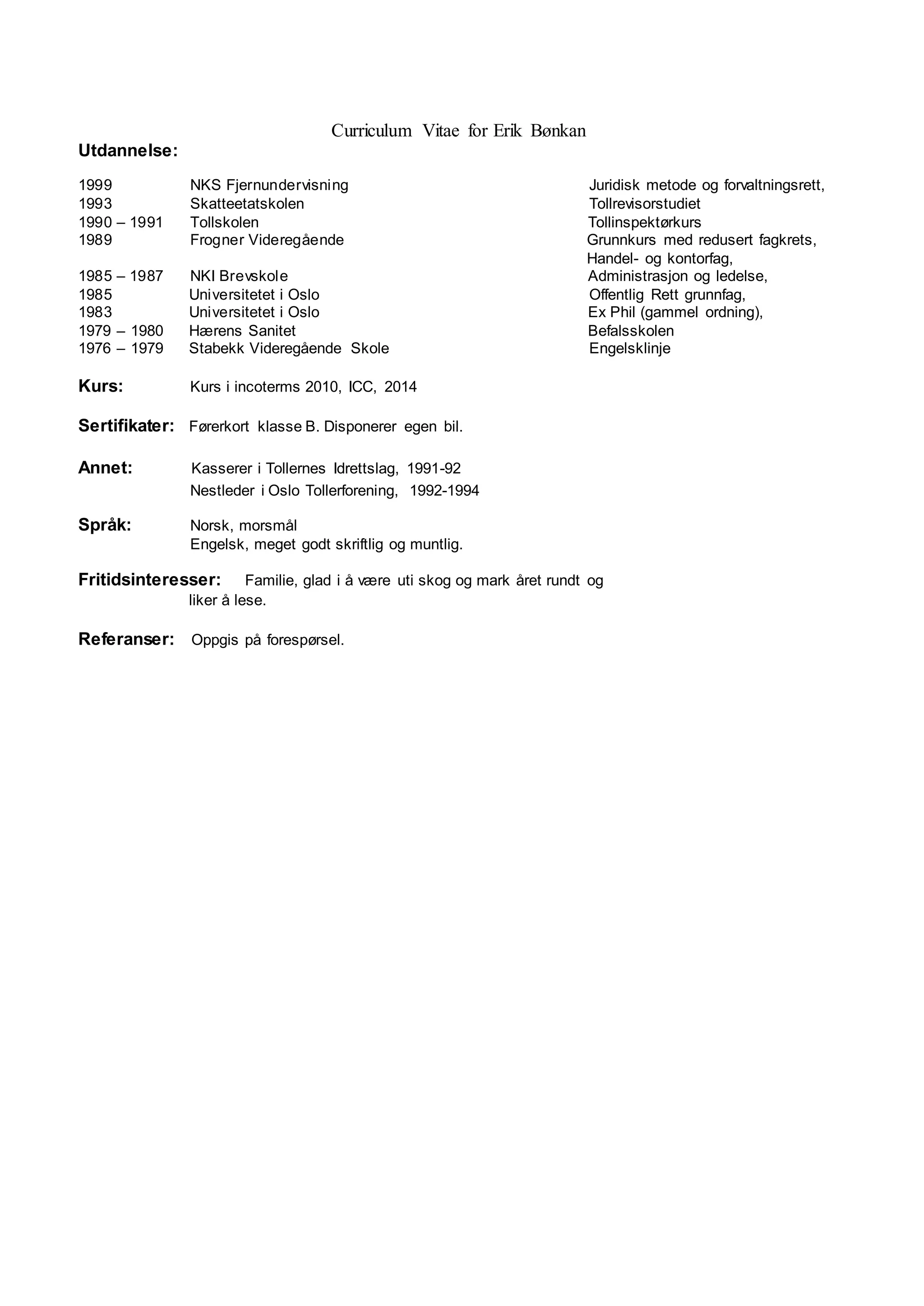 Cv for erik bønkan | PDF