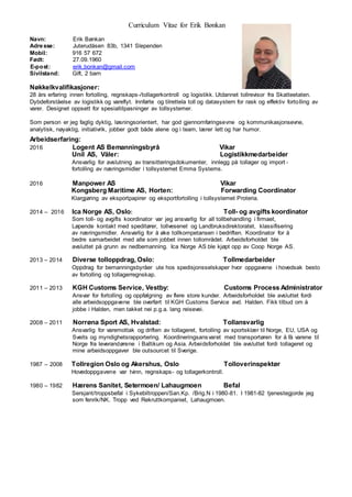 Cv for erik bønkan | PDF