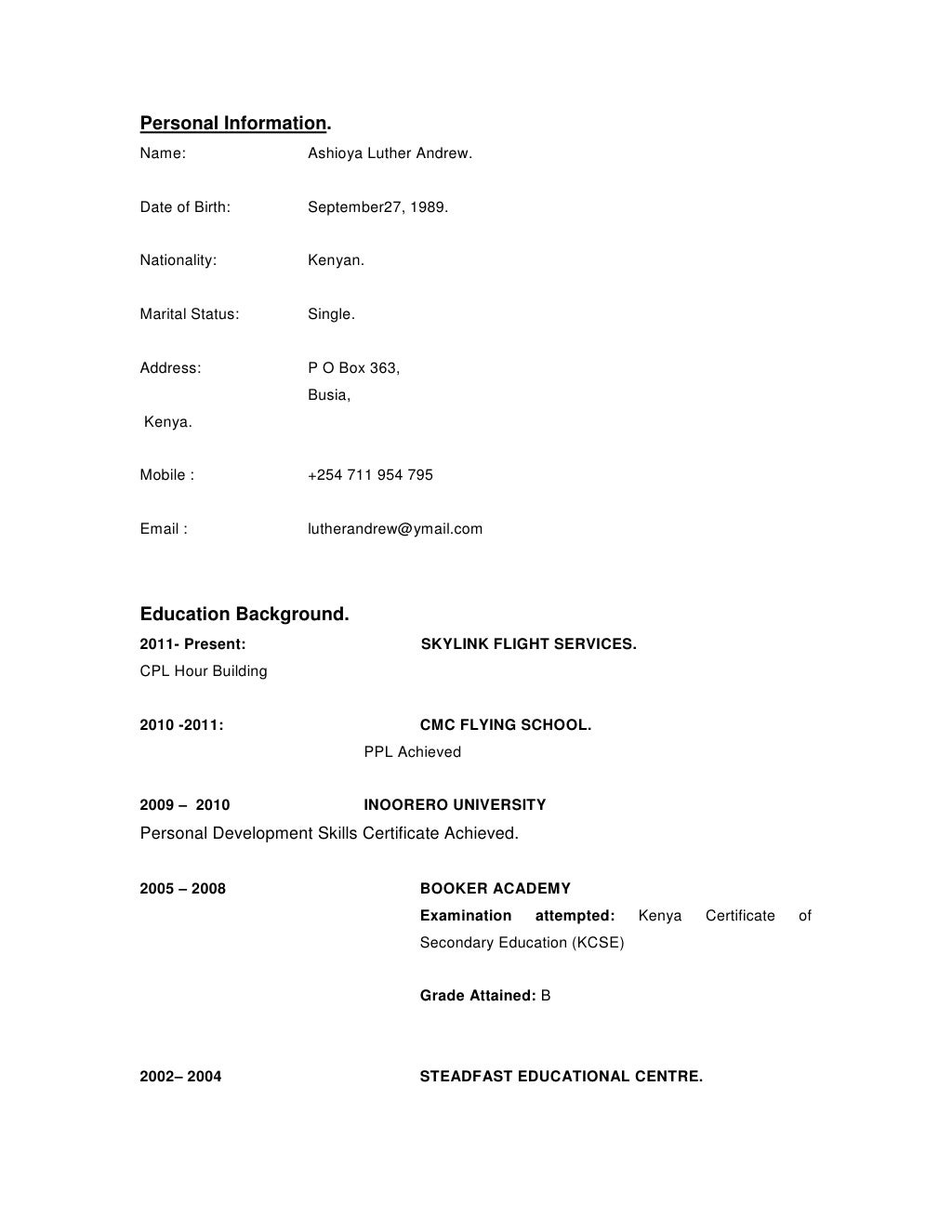 Cv Format Cv Format