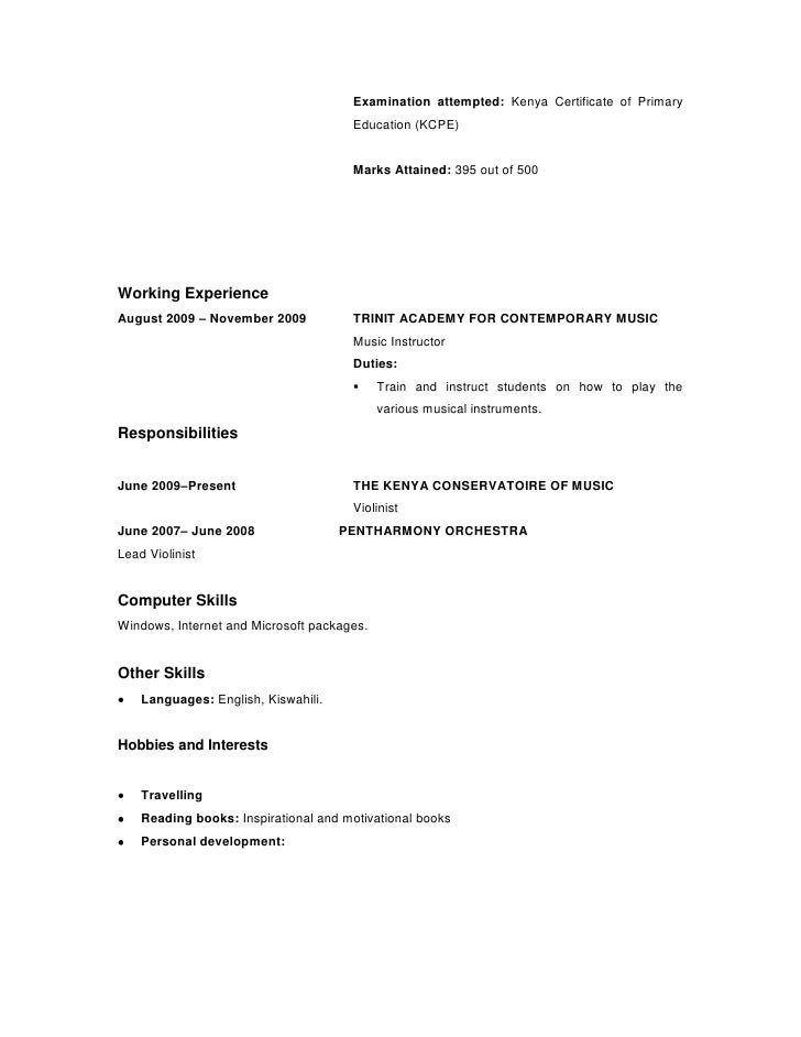 Curriculum Vitae Example In Kenya Curriculum Vitae Example In Kenya
