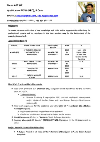 MSW HR Professional with 6+ years experience | PDF