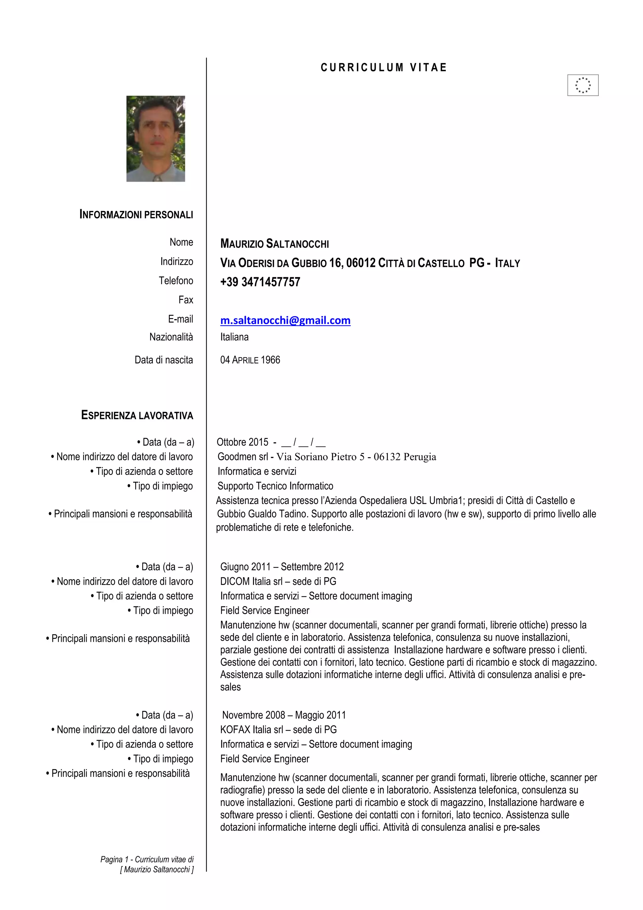 Cv formato europeo - maurizio saltanocchi - foto | PDF